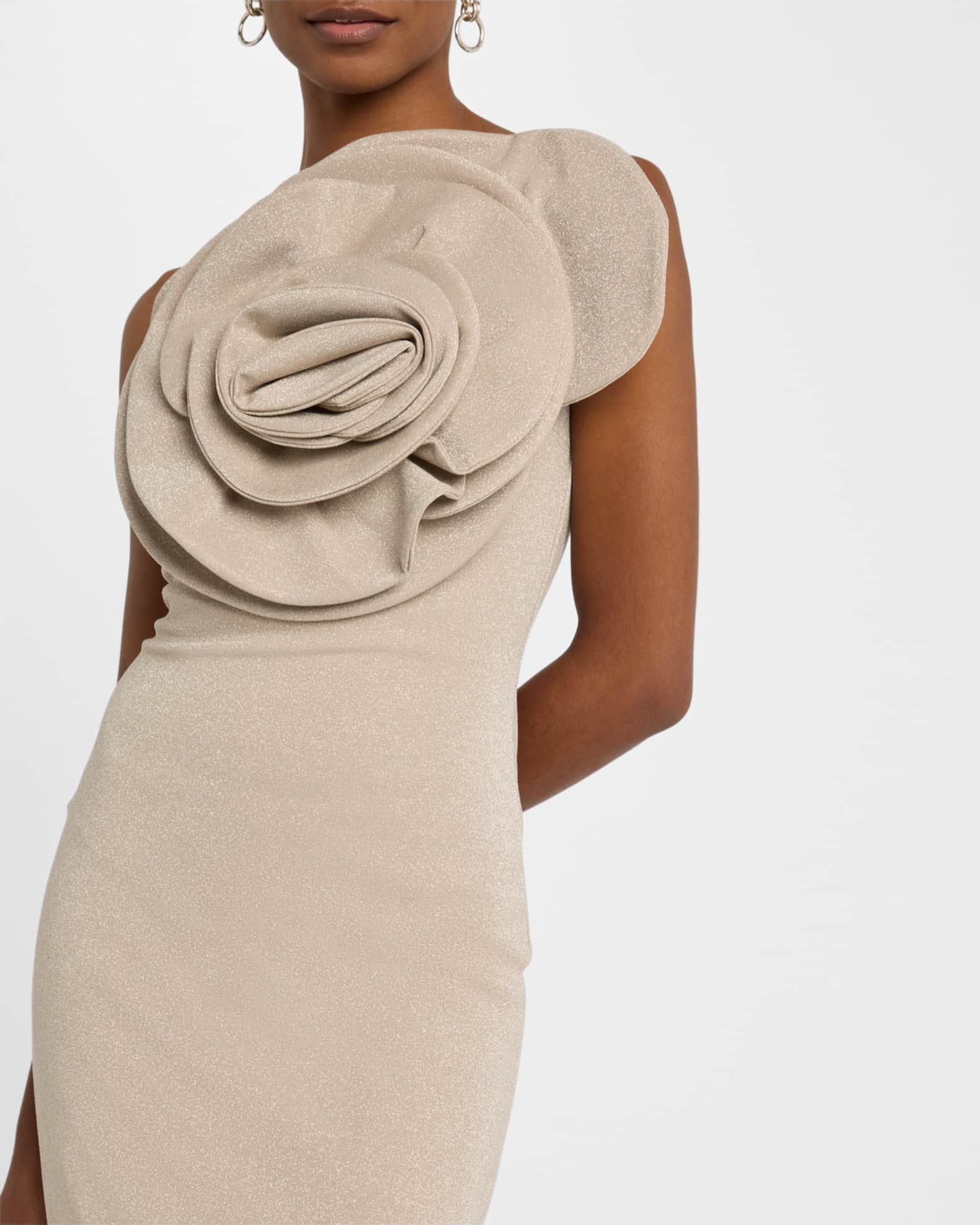 Chiara Boni La Petite Robe Shimmer One-Shoulder Flower Gown | Neiman Marcus