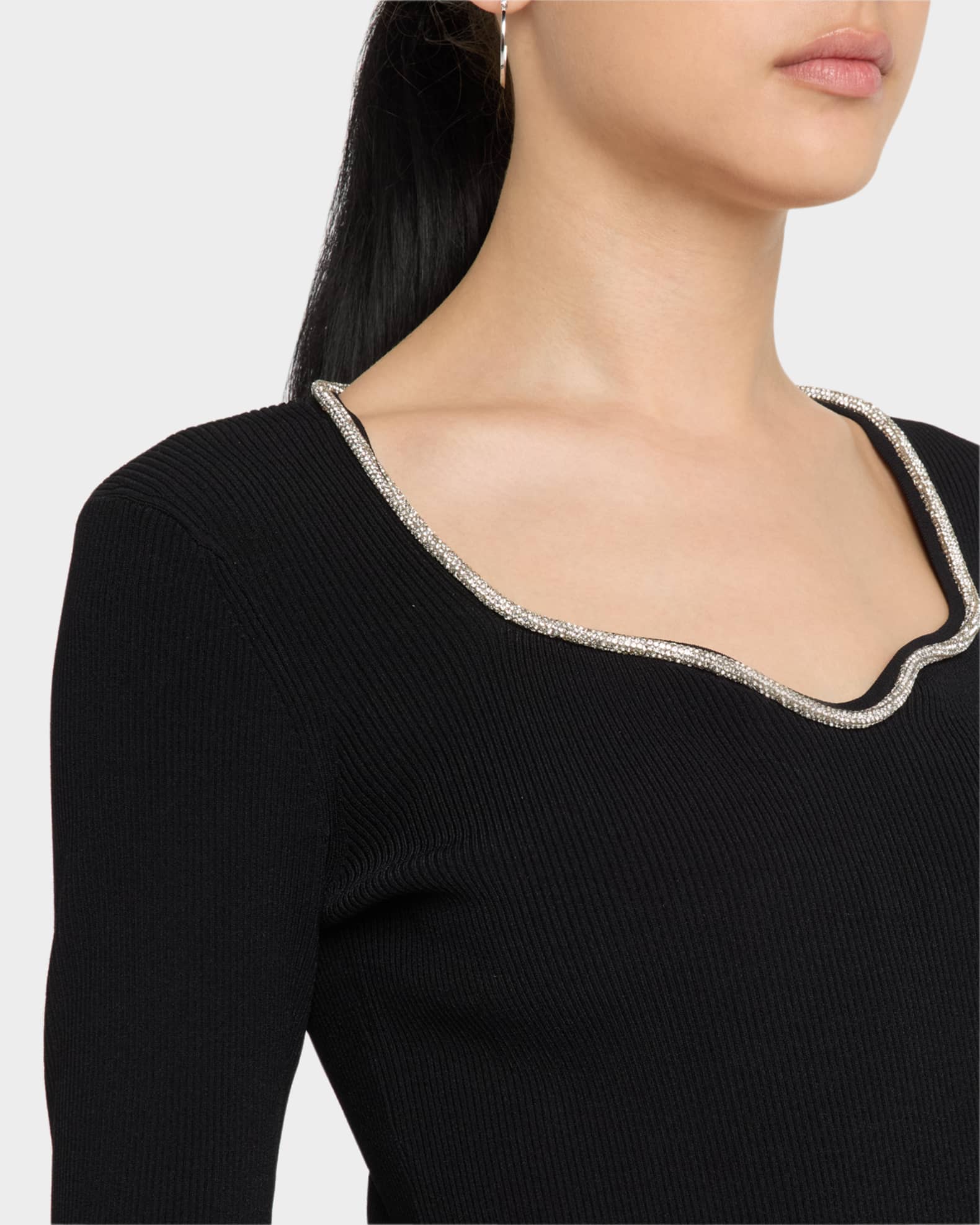 Elie Tahari The Ana Crystal Square-Neck Sweater | Neiman Marcus