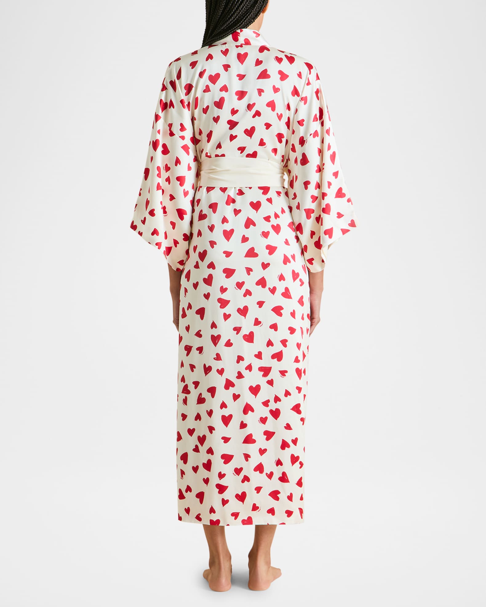Olivia von Halle Queenie Heart-Print Silk Robe | Neiman Marcus