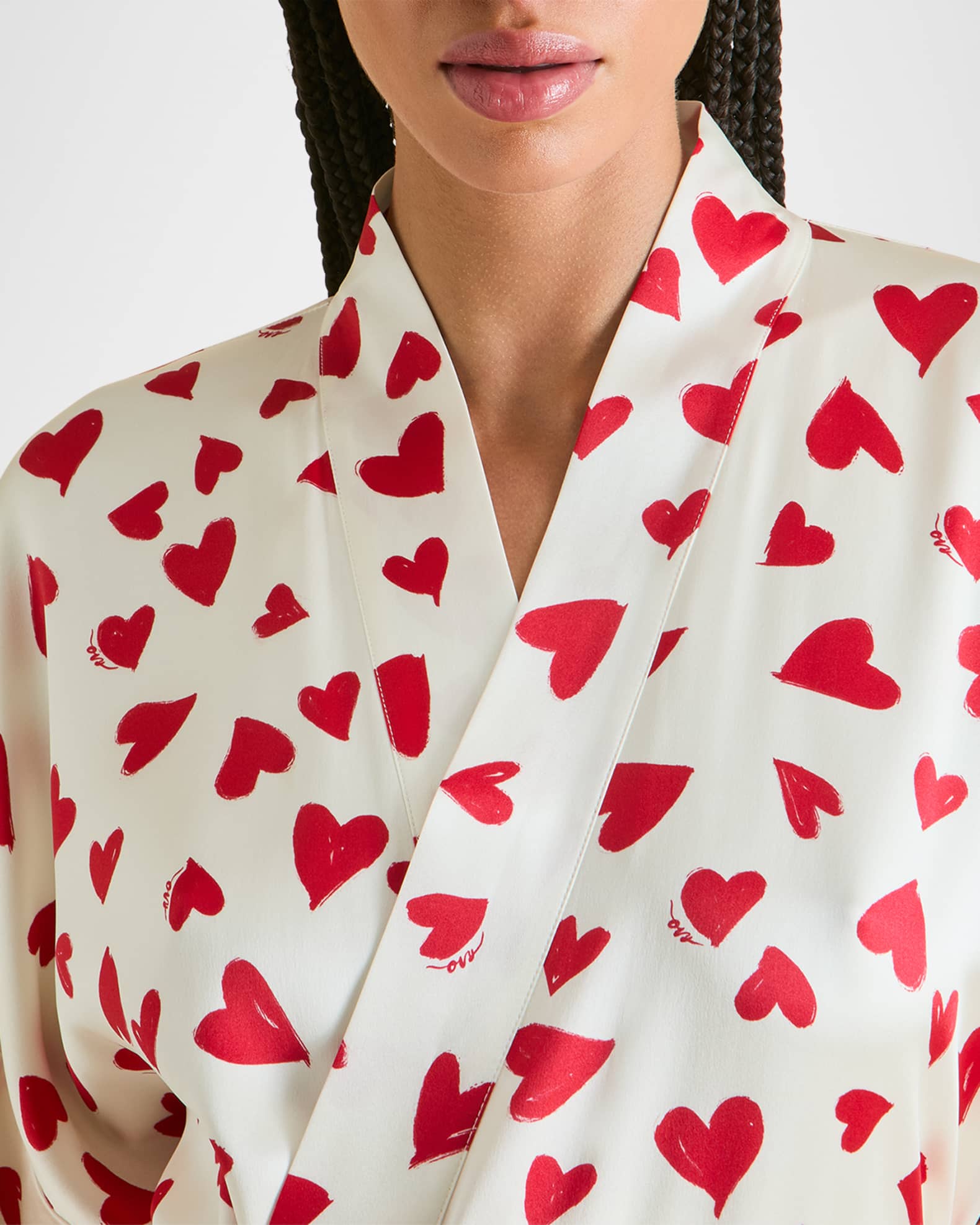 Olivia von Halle Queenie Heart-Print Silk Robe | Neiman Marcus
