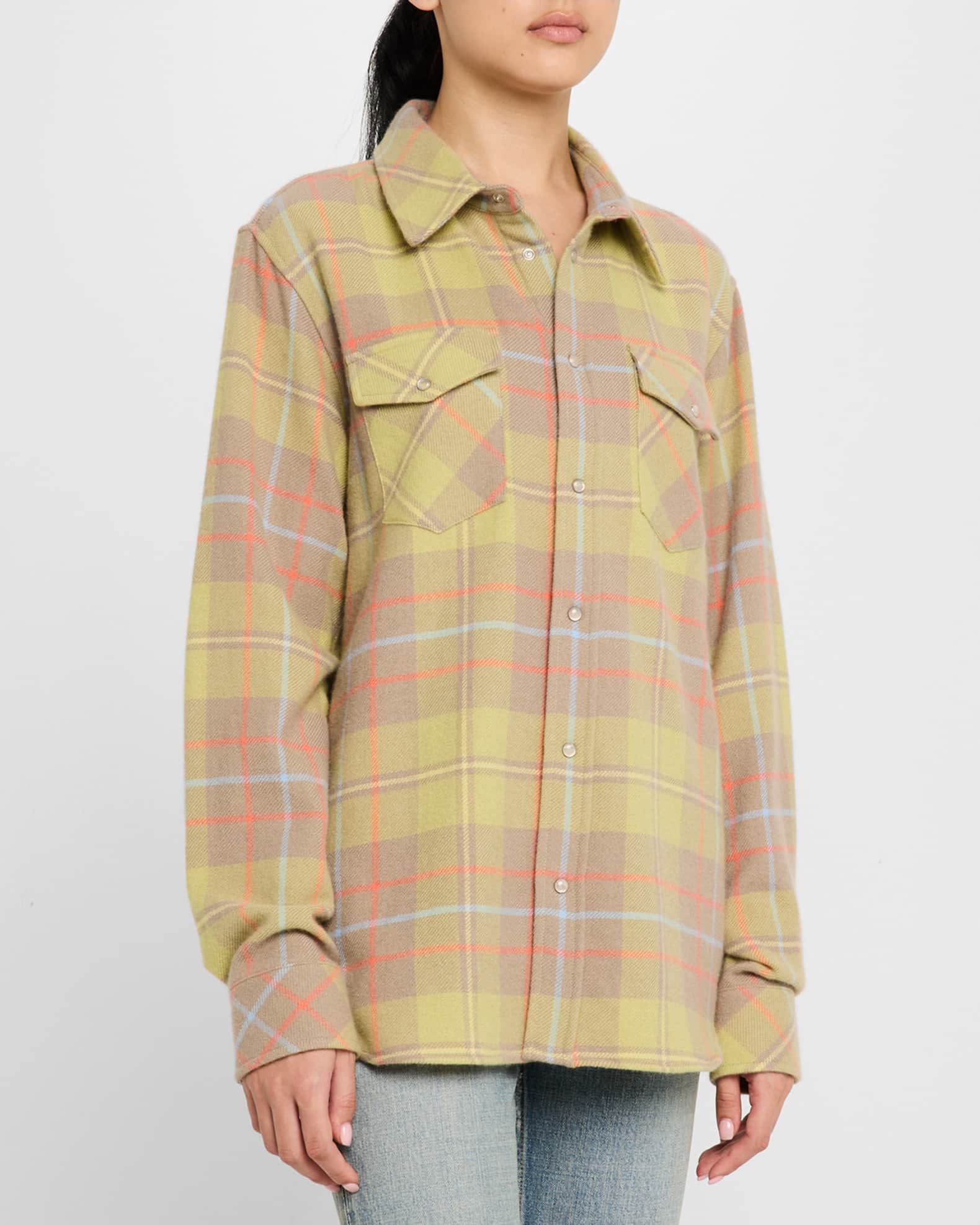 God's True Cashmere Earth Tartan Cashmere Button Down Shirt | Neiman Marcus