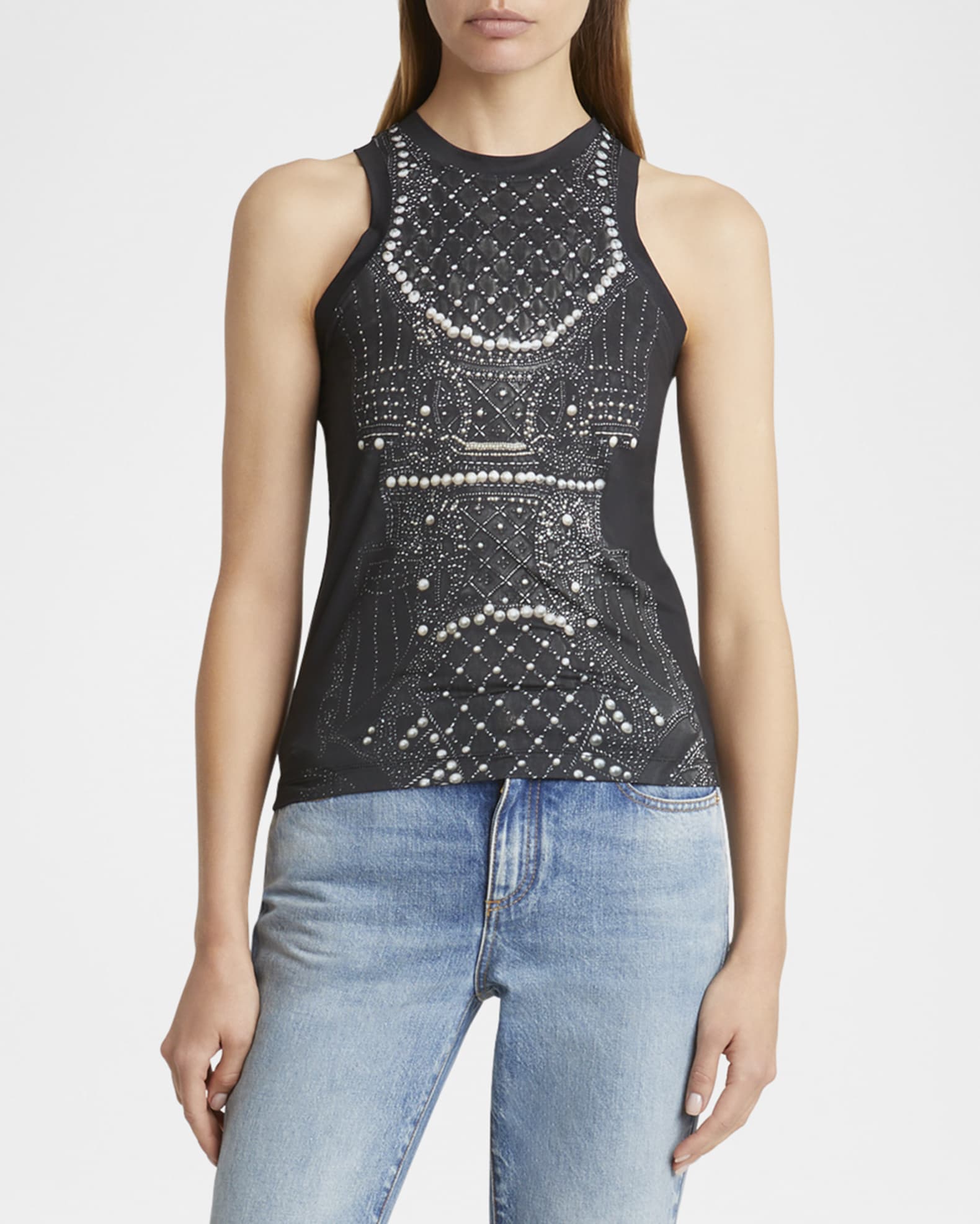 Balmain Pearl Crystal Trompe Loeil Tank Top | Neiman Marcus