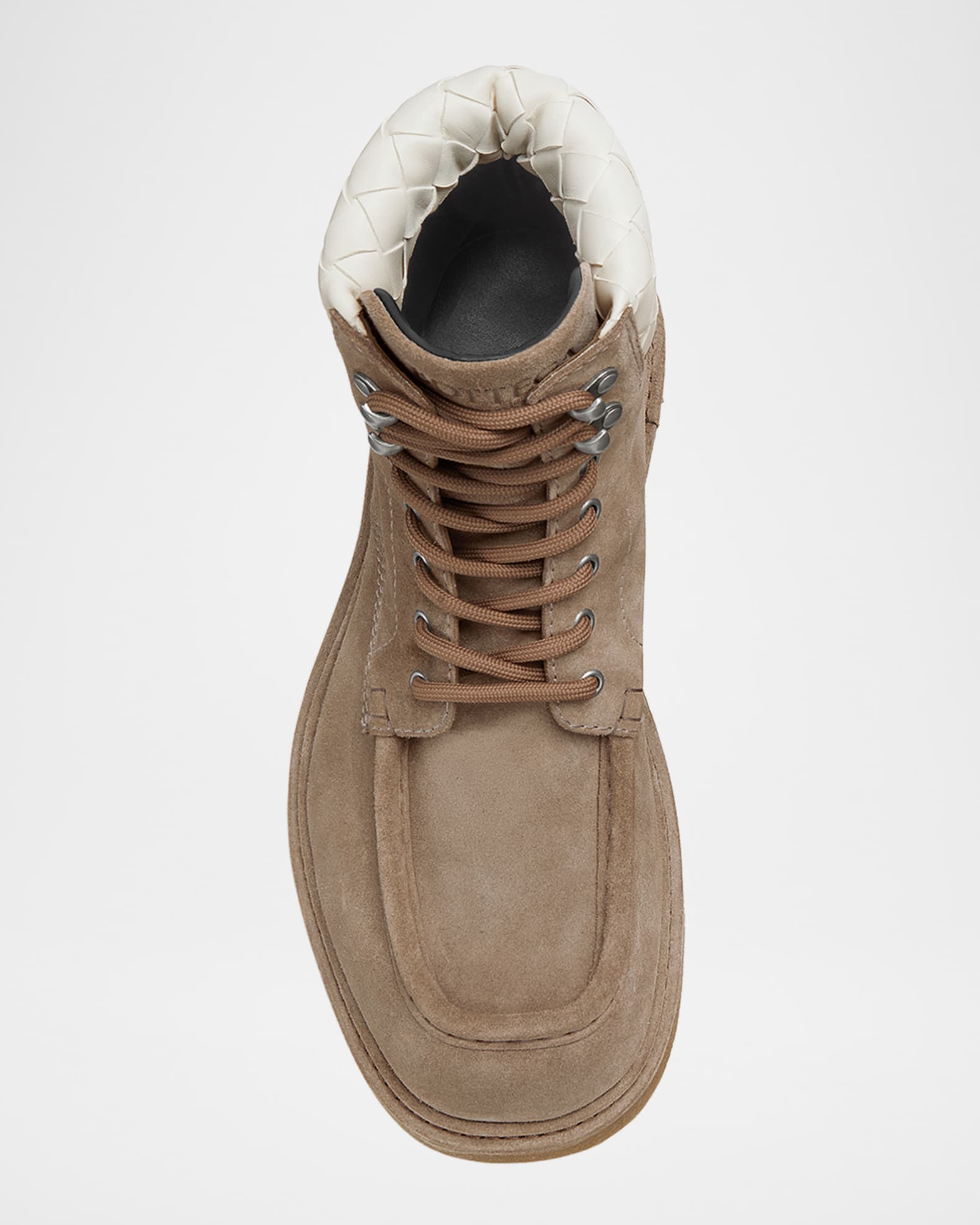 Bottega Veneta Men's Haddock Intrecciato-Collar Suede Lace-Up Boots ...