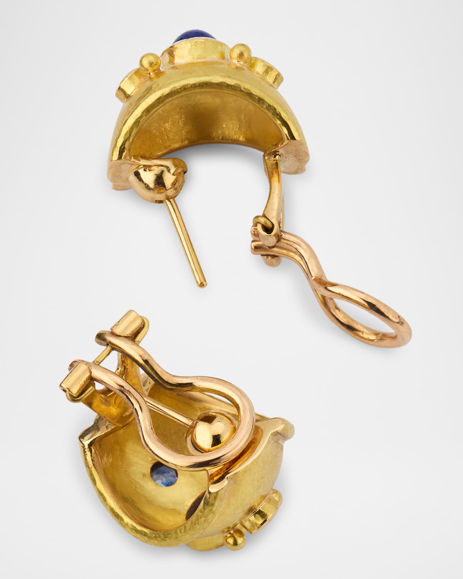 Elizabeth Locke 19K Yellow Gold Lapis Huggie Earrings | Neiman Marcus