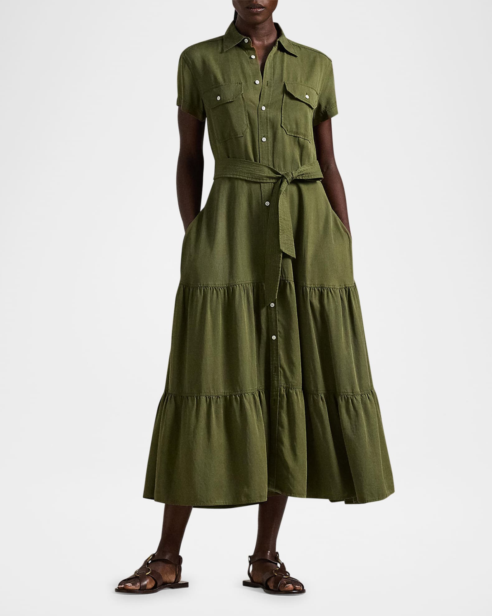 Polo Ralph Lauren Belted Tiered Shirtdress | Neiman Marcus