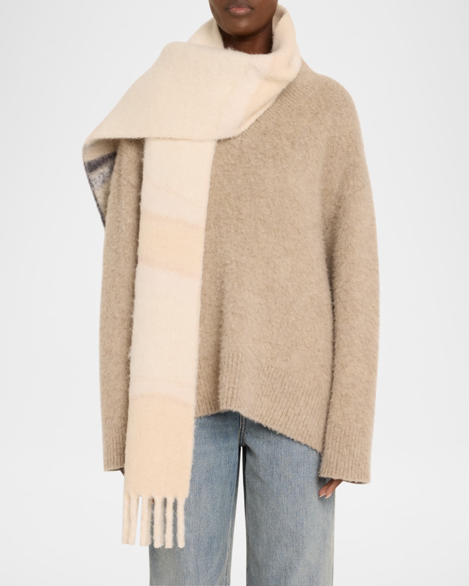 Loewe Textured Wool-Blend Fringe Scarf | Neiman Marcus
