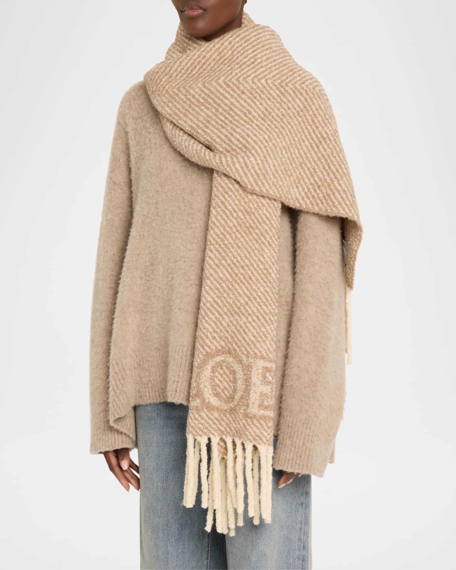 Loewe Logo Fringe Wool-Blend Scarf | Neiman Marcus