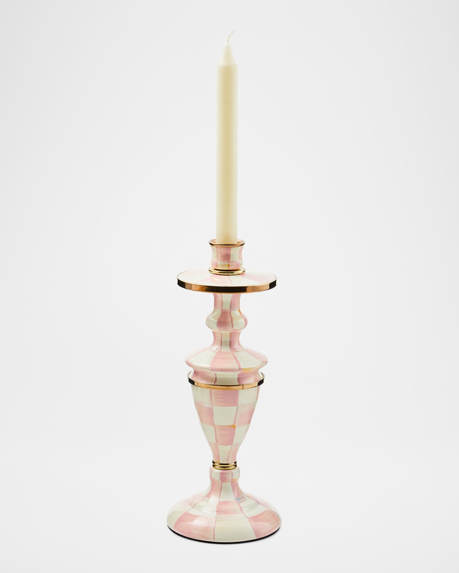 MacKenzie-Childs Rosy Check Medium Candlestick | Neiman Marcus