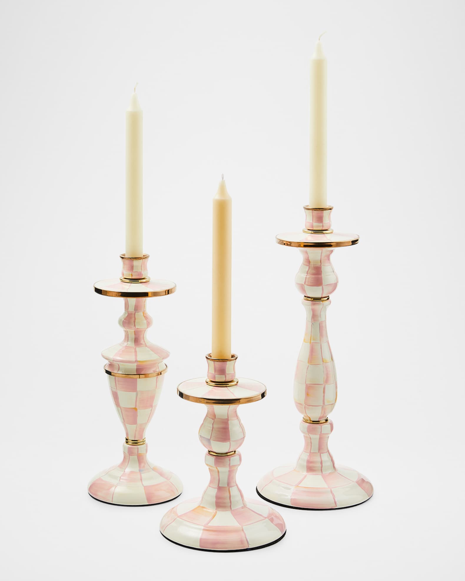 MacKenzie-Childs Rosy Check Medium Candlestick | Neiman Marcus