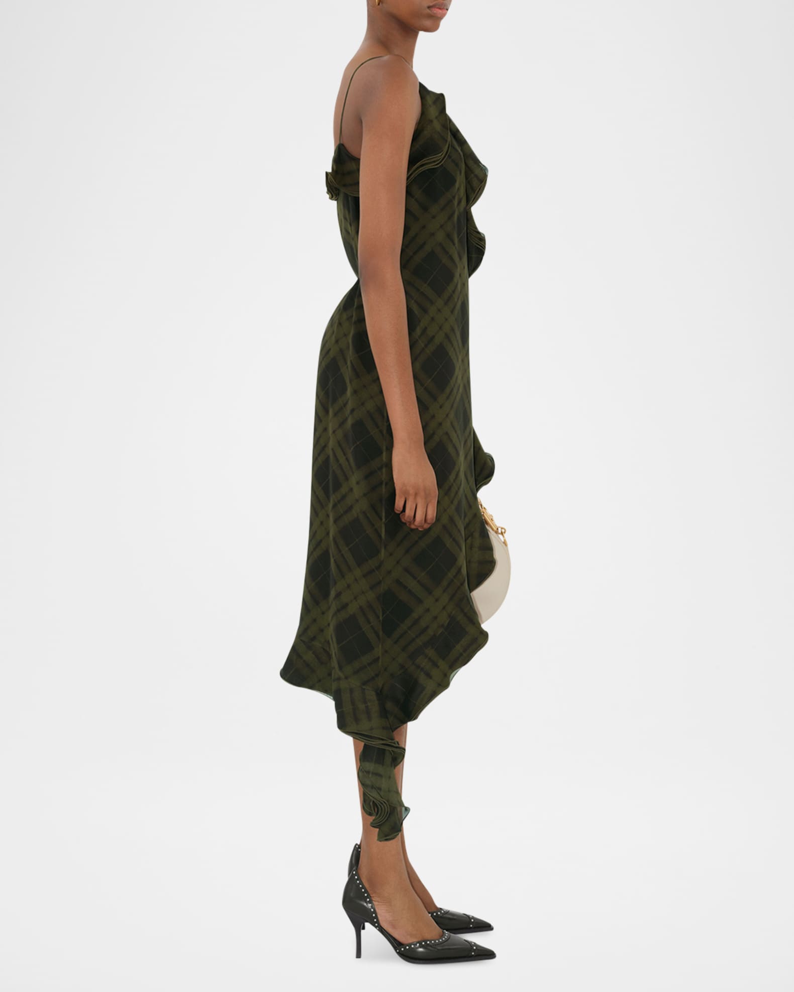 Burberry Ruffle Check Wrap Midi Dress | Neiman Marcus