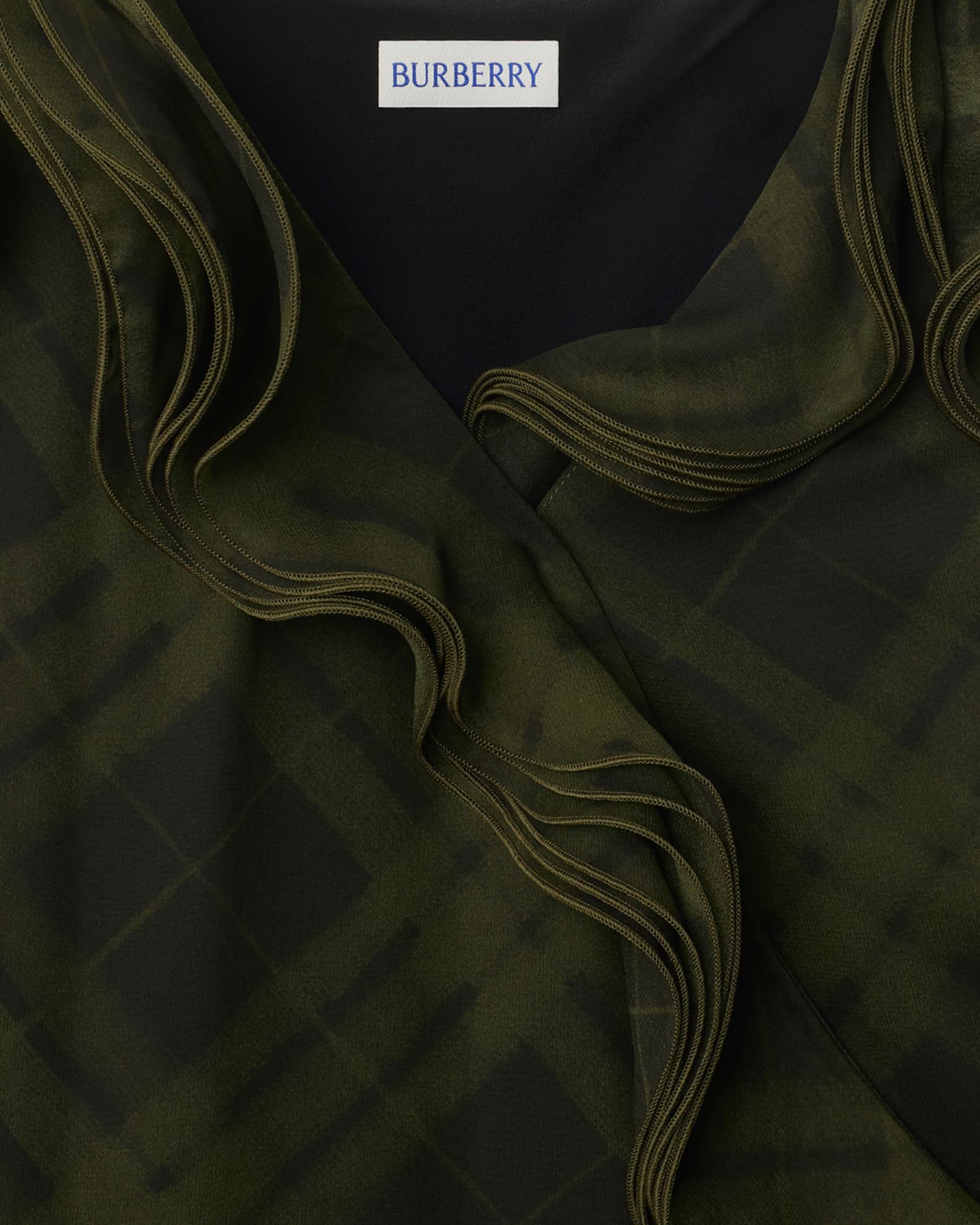 Burberry Ruffle Check Wrap Midi Dress | Neiman Marcus