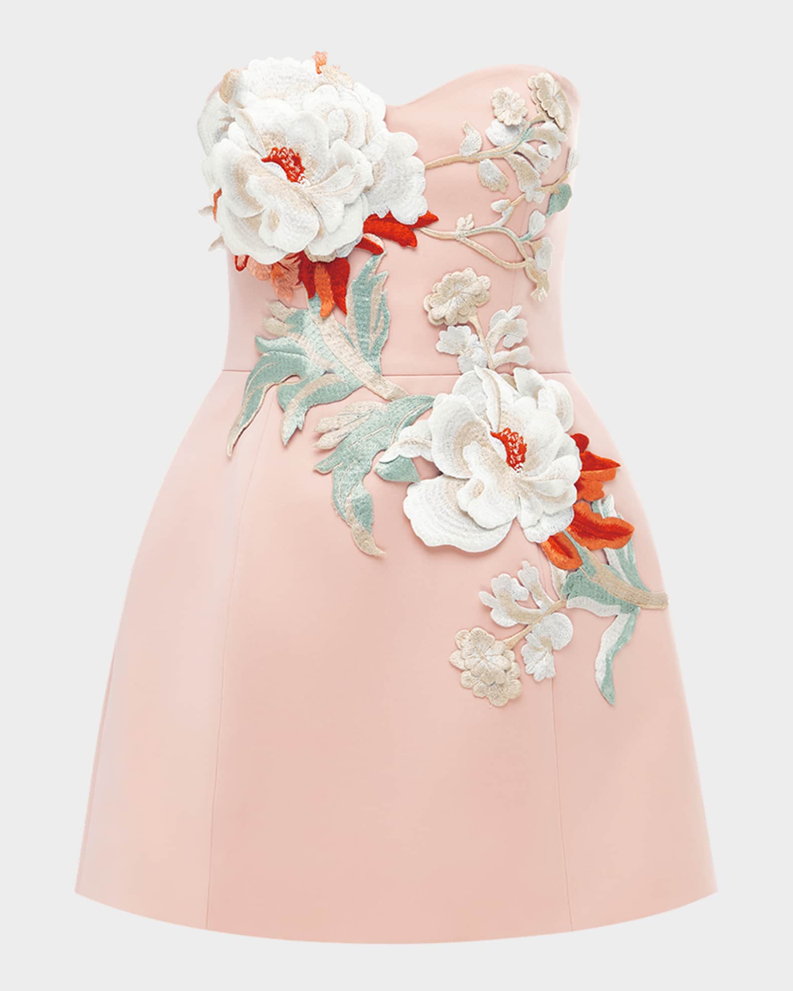 LEO LIN Rosario Strapless Floral Applique Mini Dress | Neiman Marcus