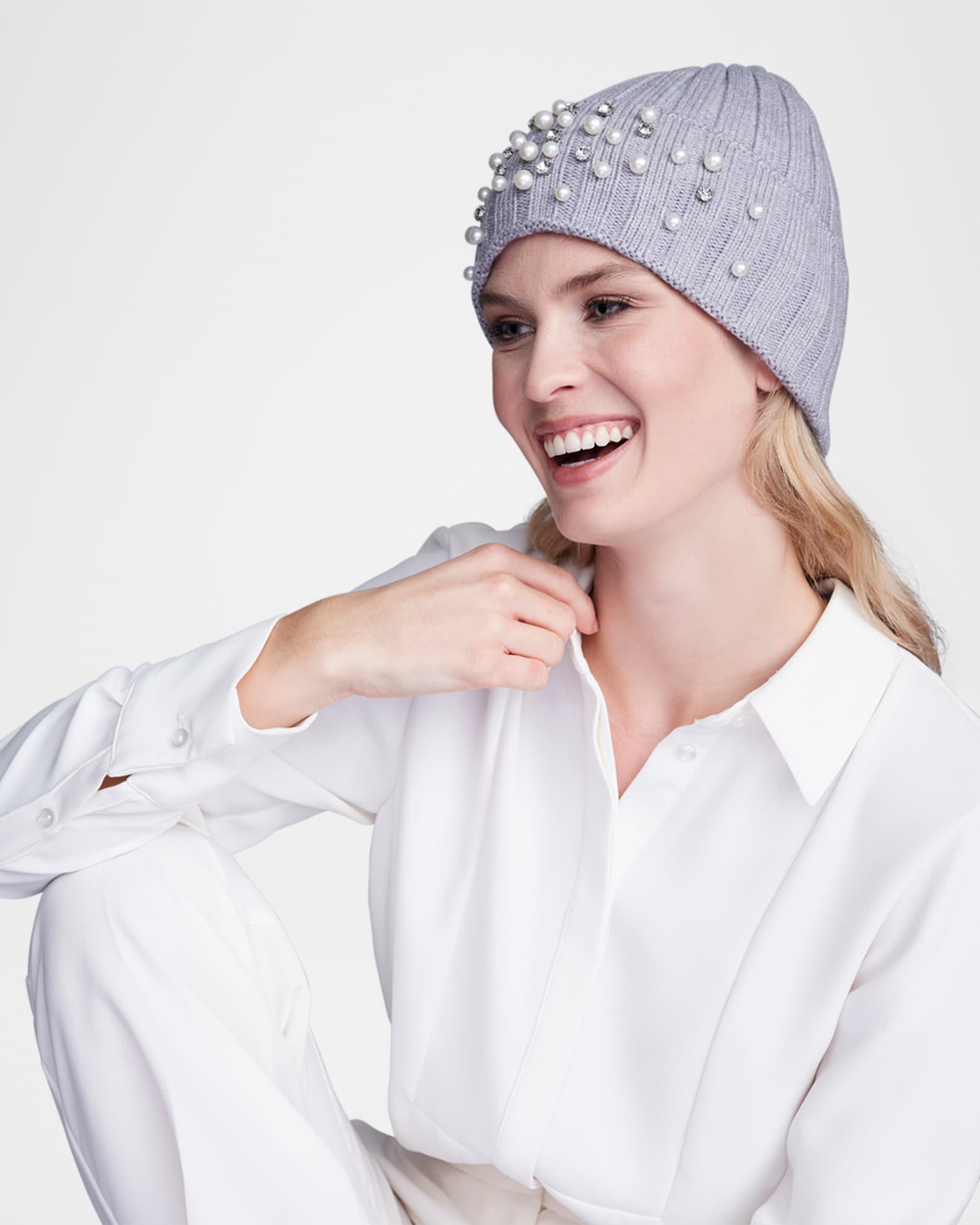 Pia Rossini Christian Ribbed Pearly-Embellished Beanie | Neiman Marcus