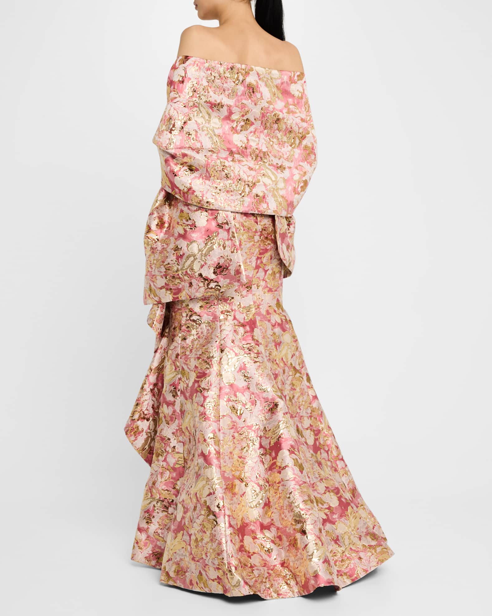Jovani Strapless Brocade Trumpet Dress with Shawl | Neiman Marcus