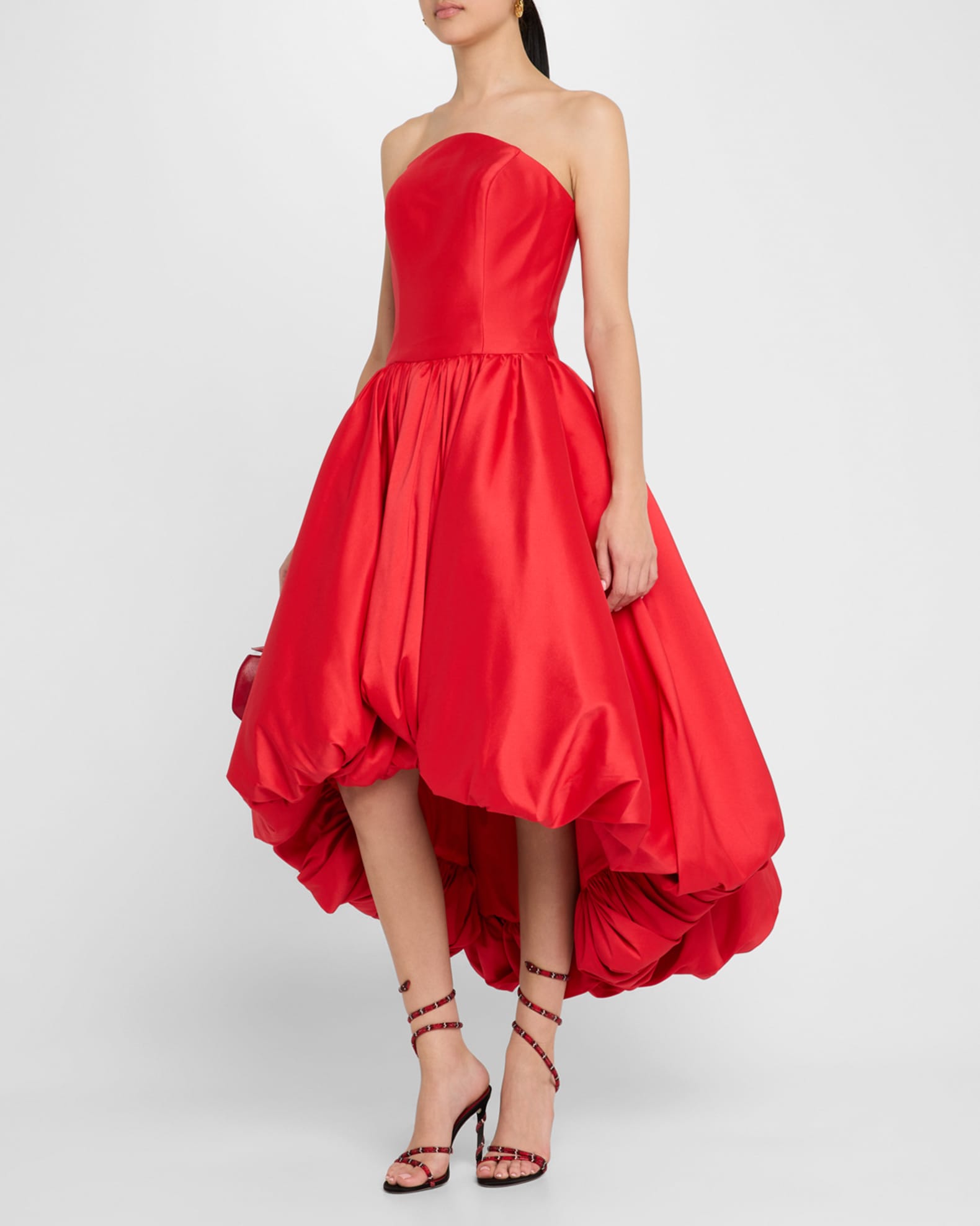 Jovani Strapless Bubble-Skirt Tea-Length Dress | Neiman Marcus