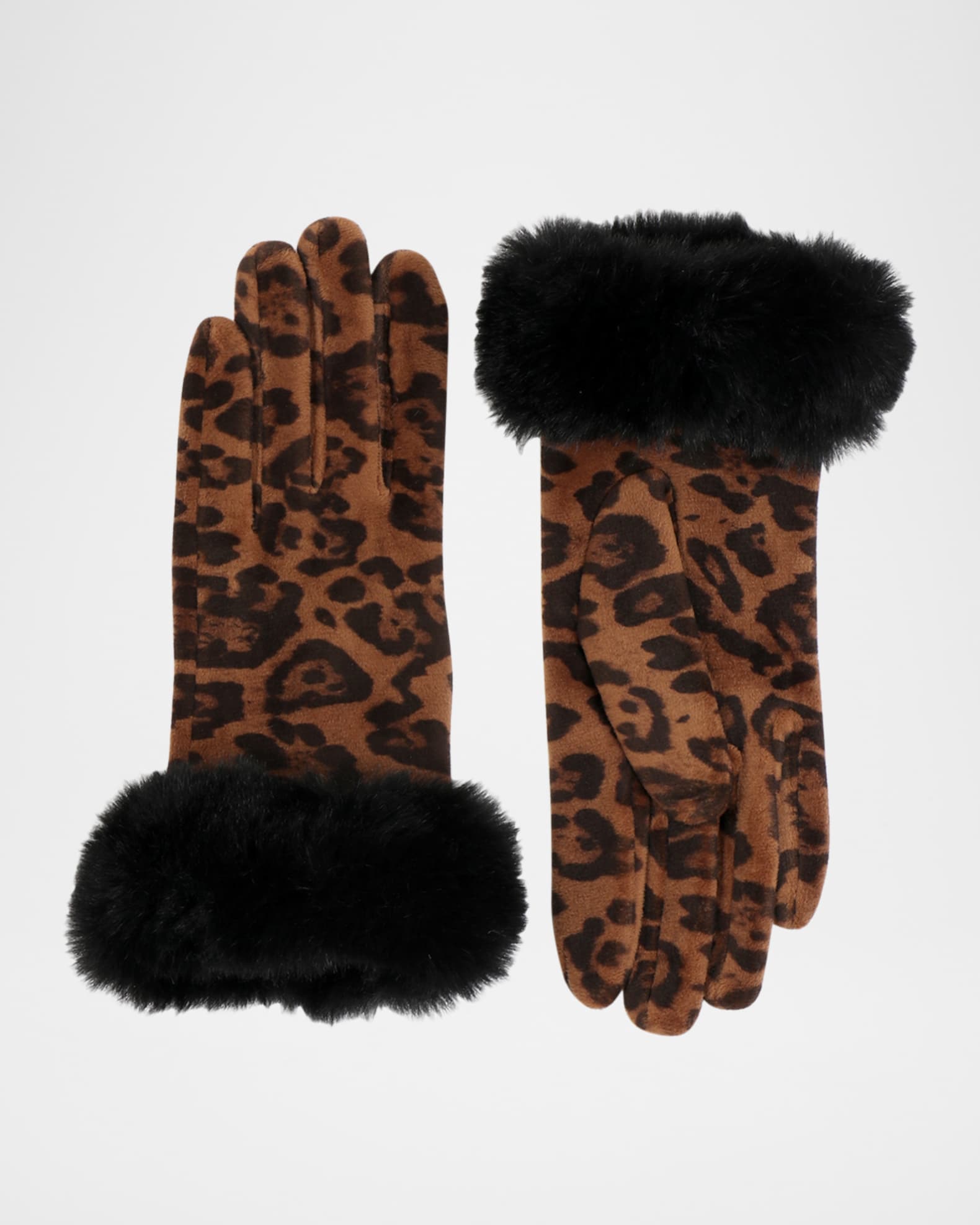 Pia Rossini Catriona Leopard-Print Faux Fur Trim Gloves | Neiman Marcus