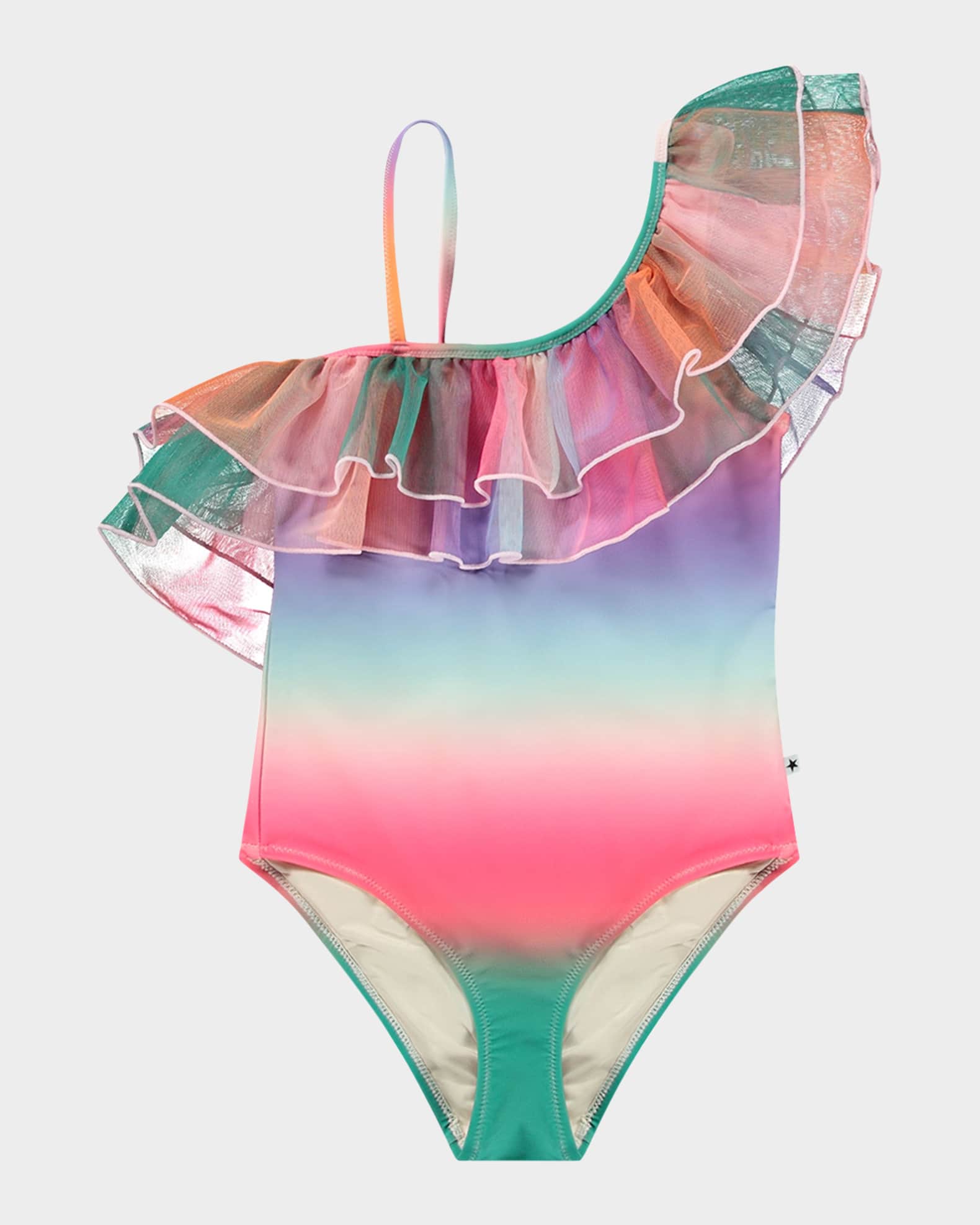 Molo Girl's Nilla Ruffled One-Piece Swimsuit, Size 4-6 | Neiman Marcus