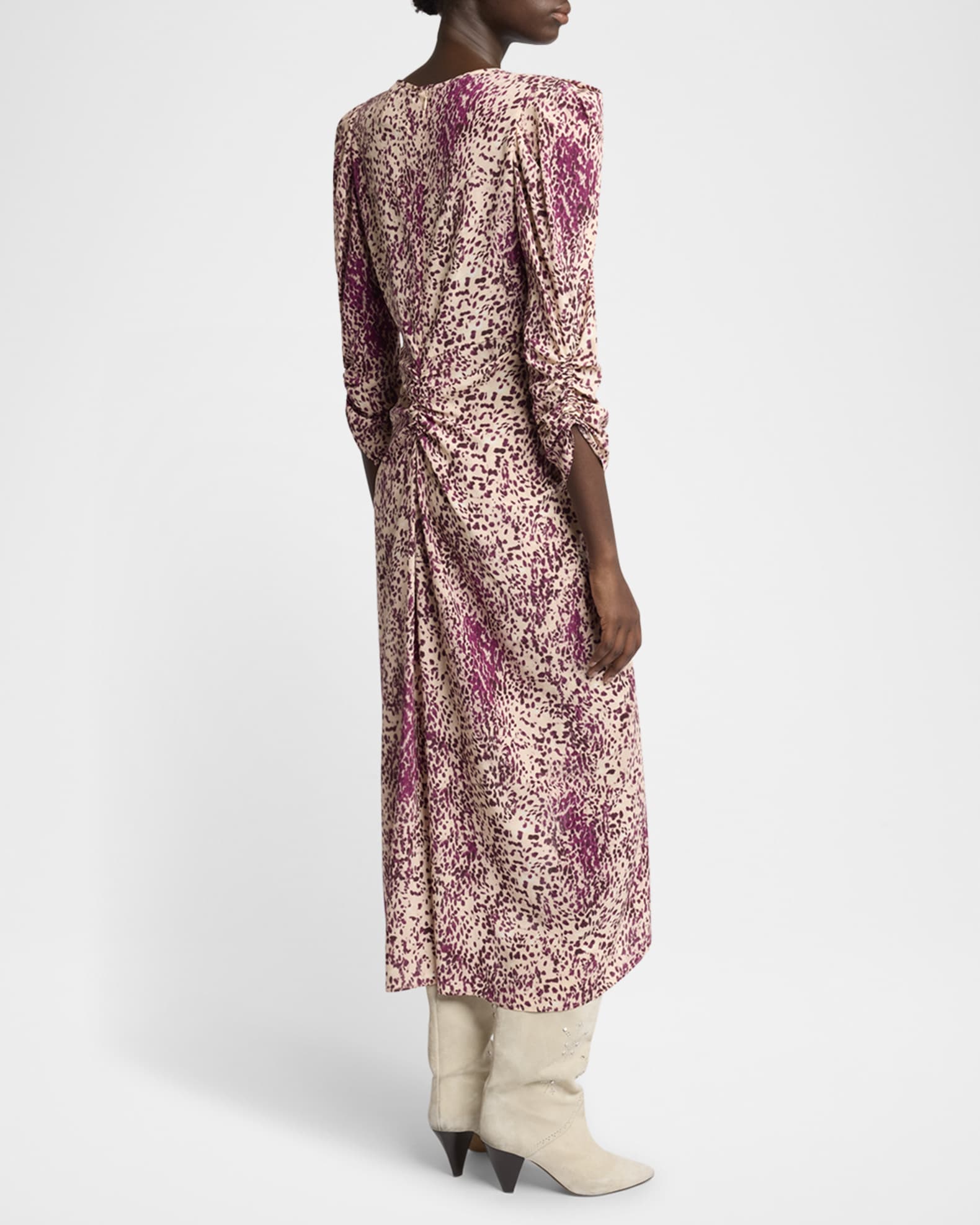 Isabel Marant Albini Spotted-Print Ruched 3/4-Sleeve Midi Dress ...
