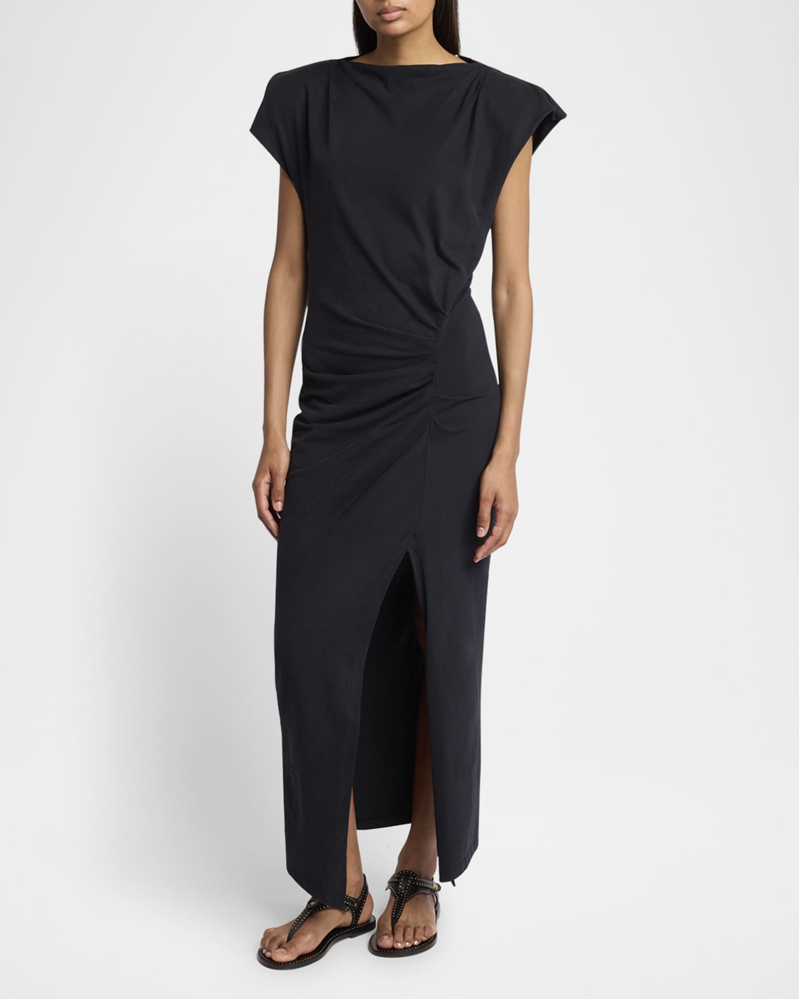 Isabel Marant Nadela Ruched Slit Cotton Maxi Dress | Neiman Marcus