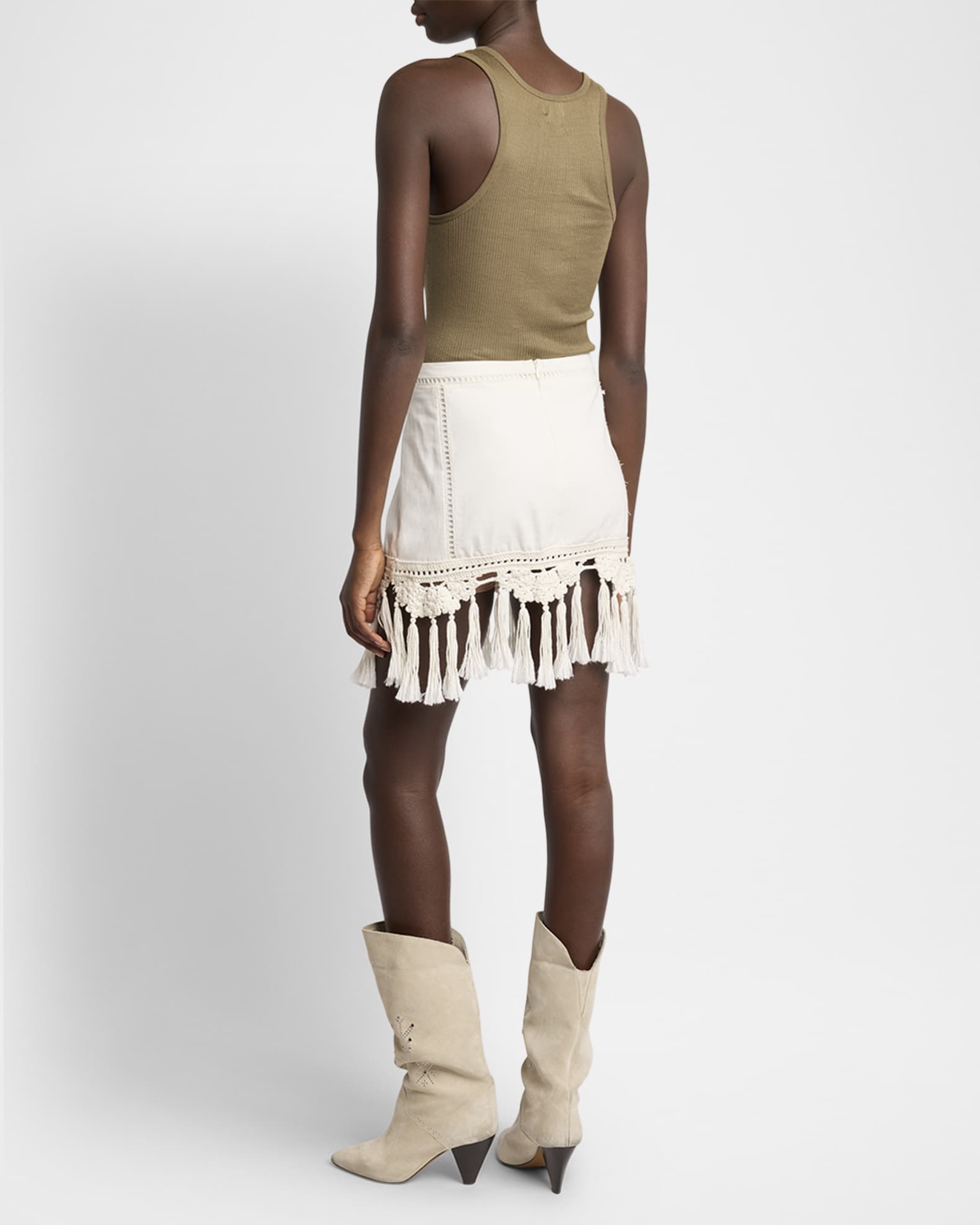Isabel Marant Sandra Crochet Embroidered Fringe Mini Skirt | Neiman Marcus