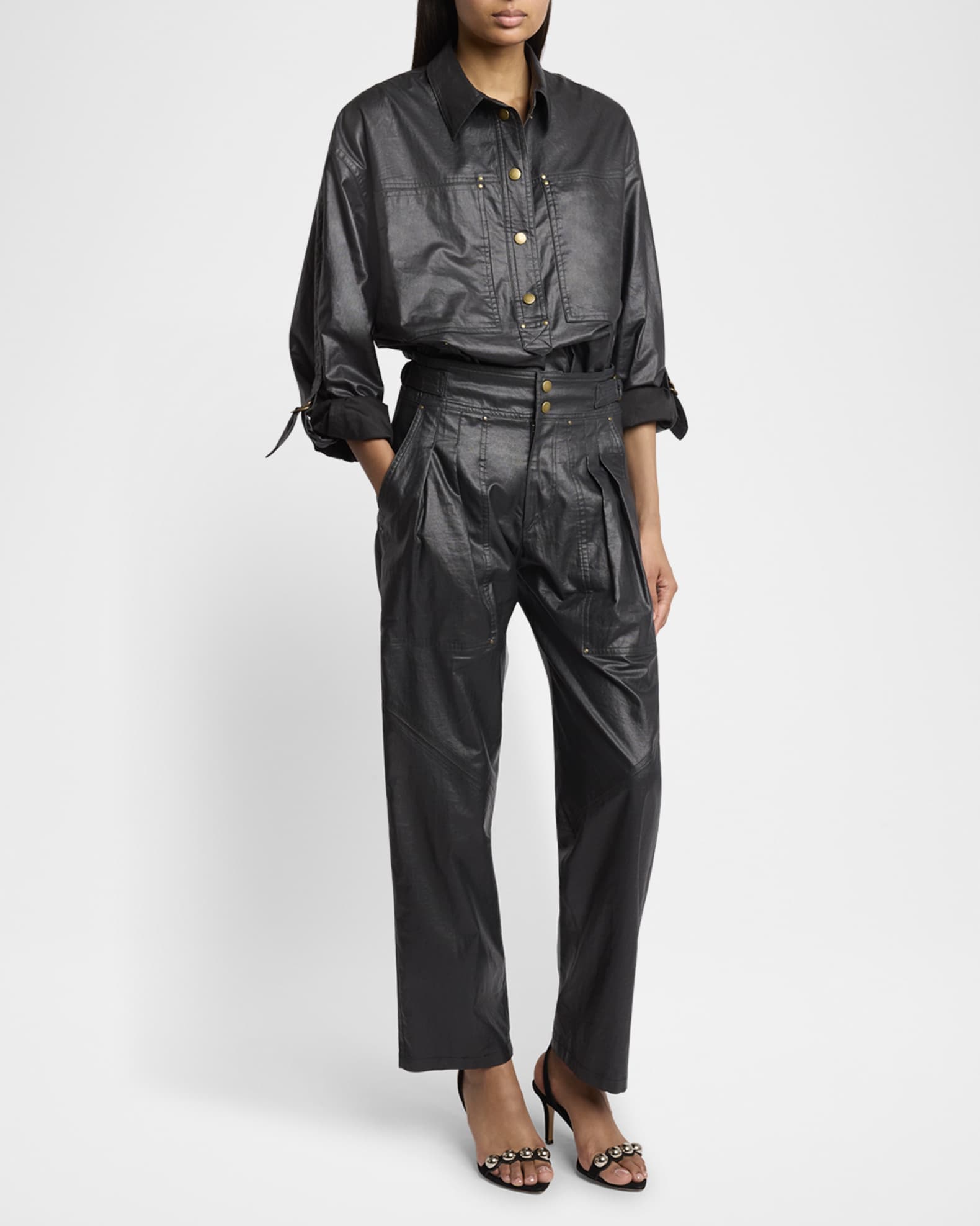 Isabel Marant Fidji Pleated Straight-Leg Coated Linen Pants Isabel Marant Fidji Pleated Straight-Leg Coated Linen Pants