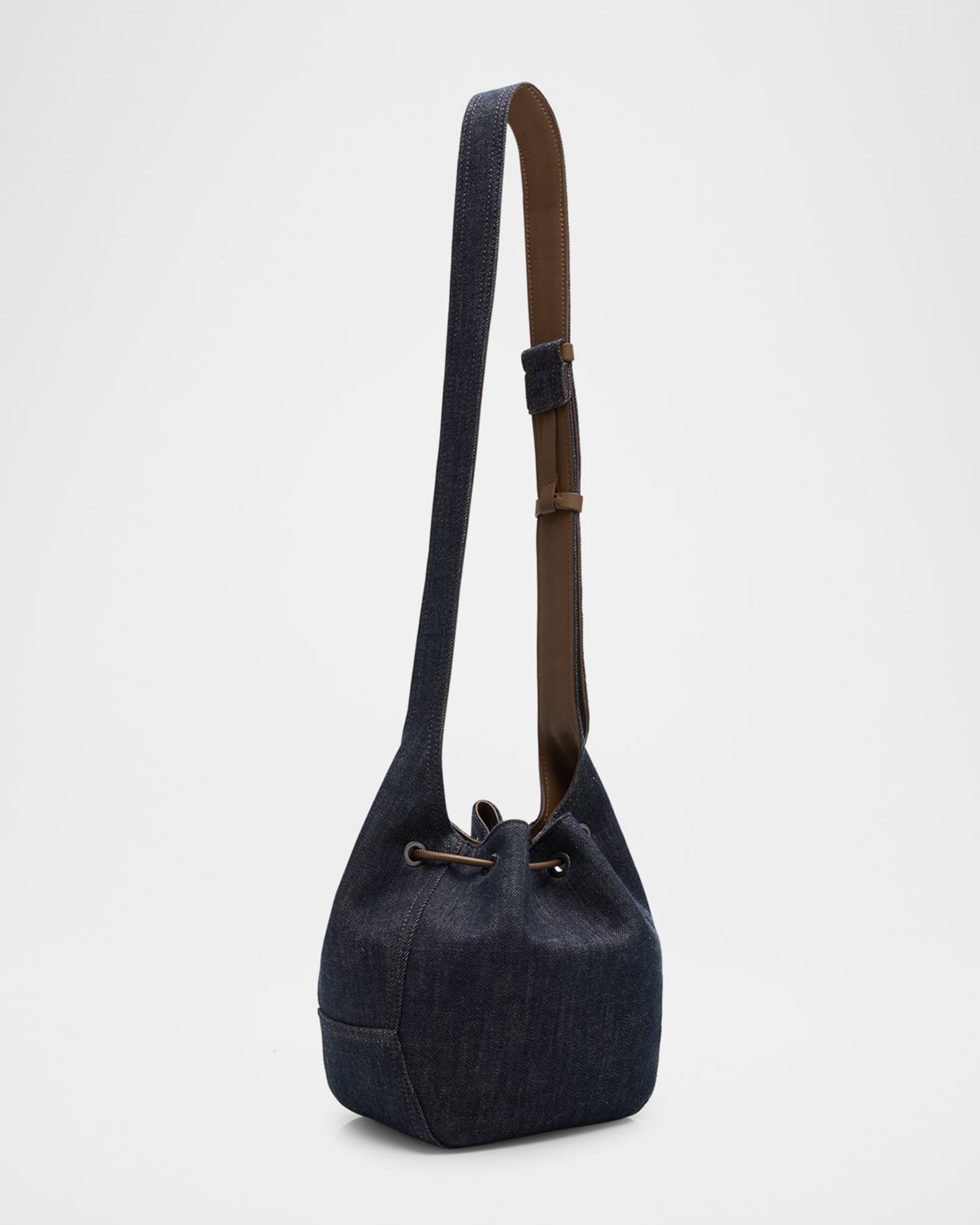 Brunello Cucinelli Duo Mini Denim Drawstring Bucket Bag | Neiman Marcus
