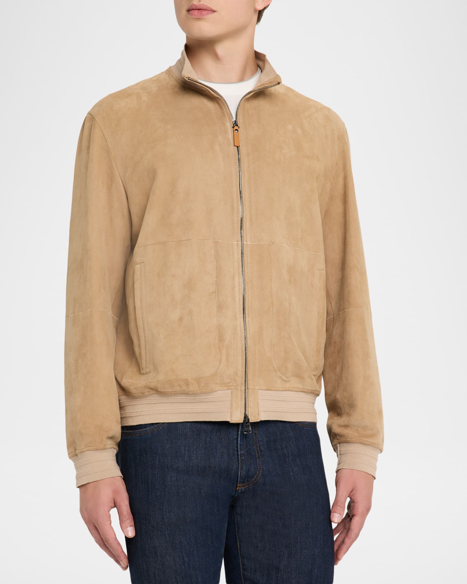 Canali Men's Suede Full-Zip Blouson | Neiman Marcus
