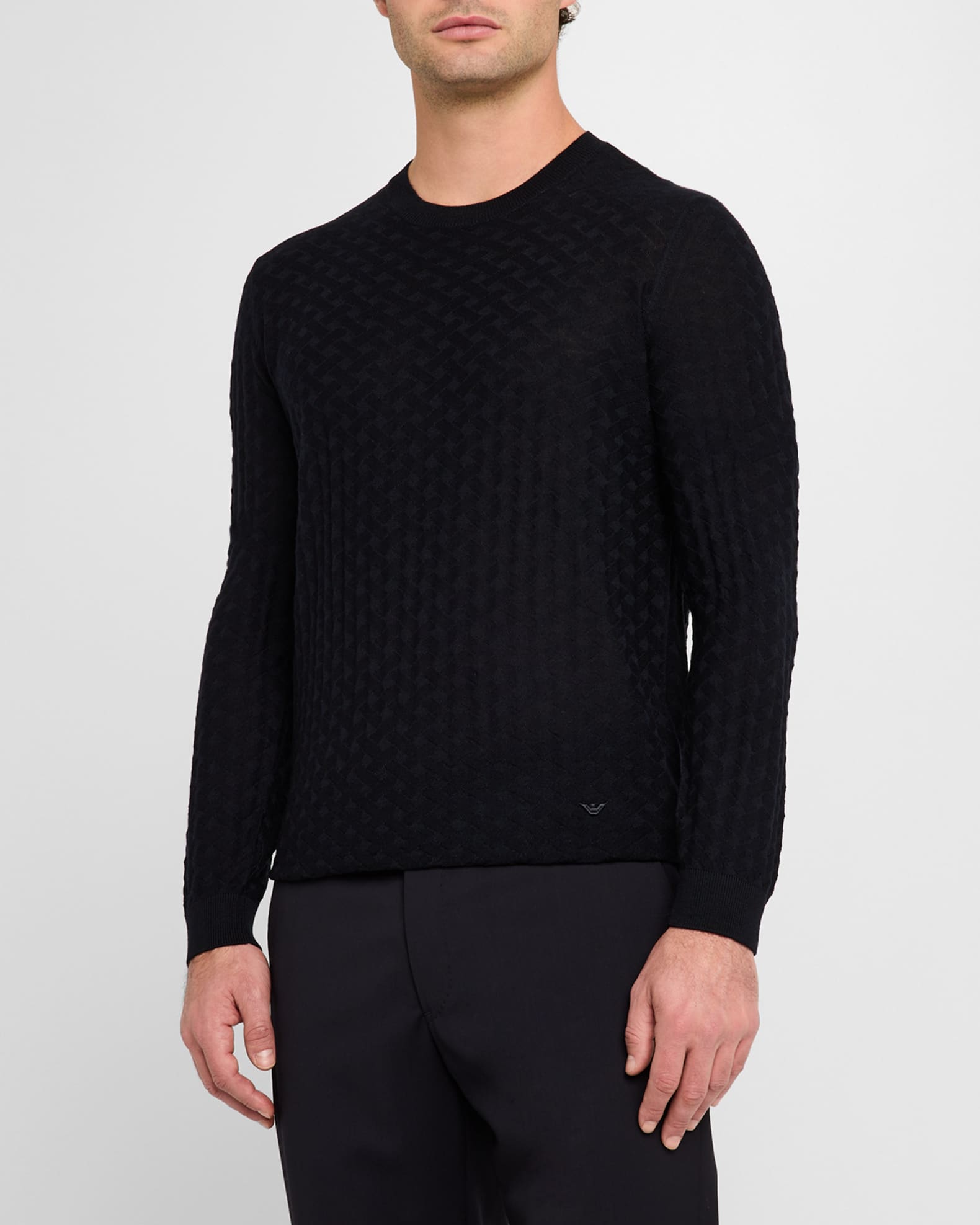 Emporio Armani Men's Merino Wool Basketweave Crewneck Sweater | Neiman ...