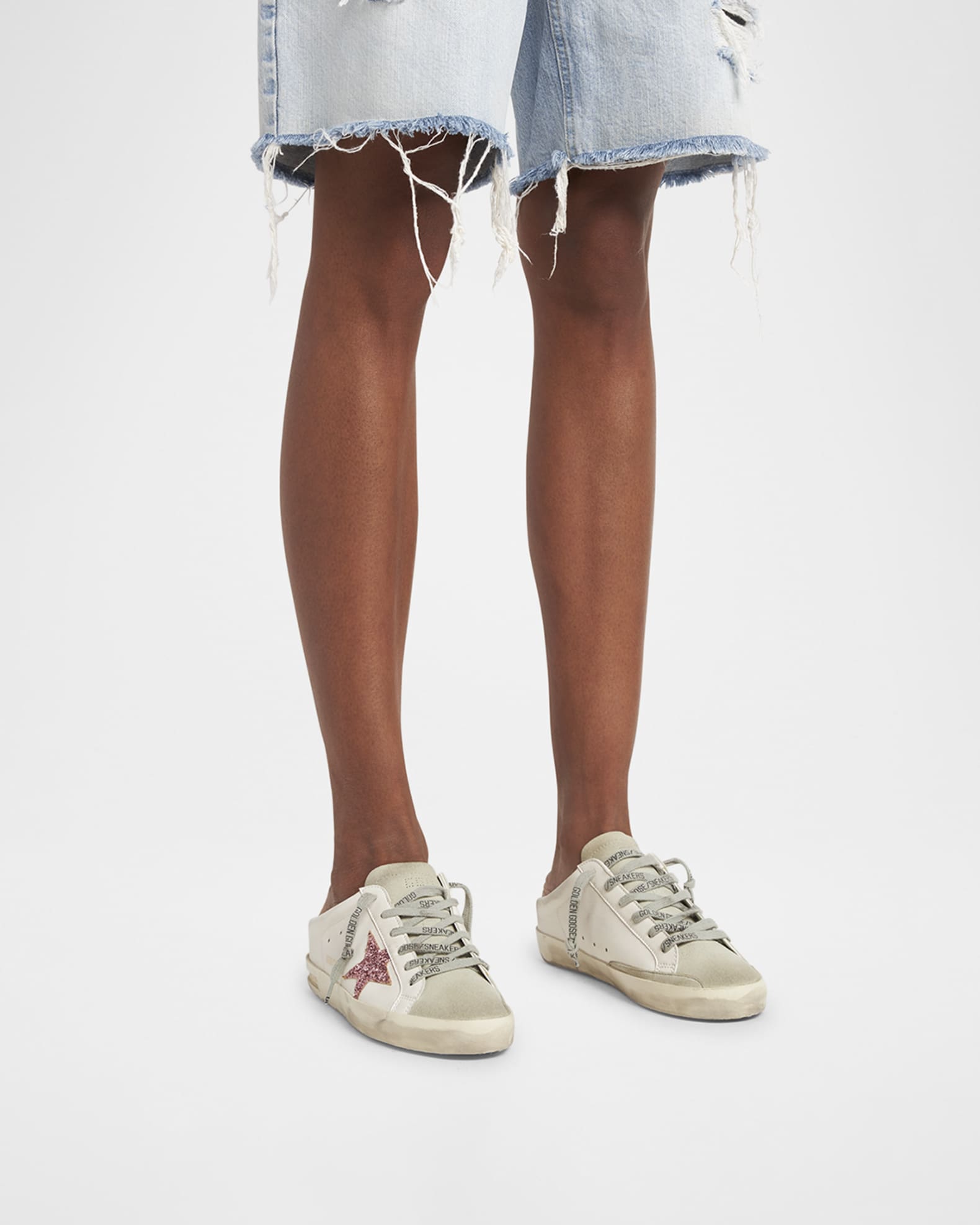 Golden Goose Mixed Leather Glitter Mule Sneakers | Neiman Marcus