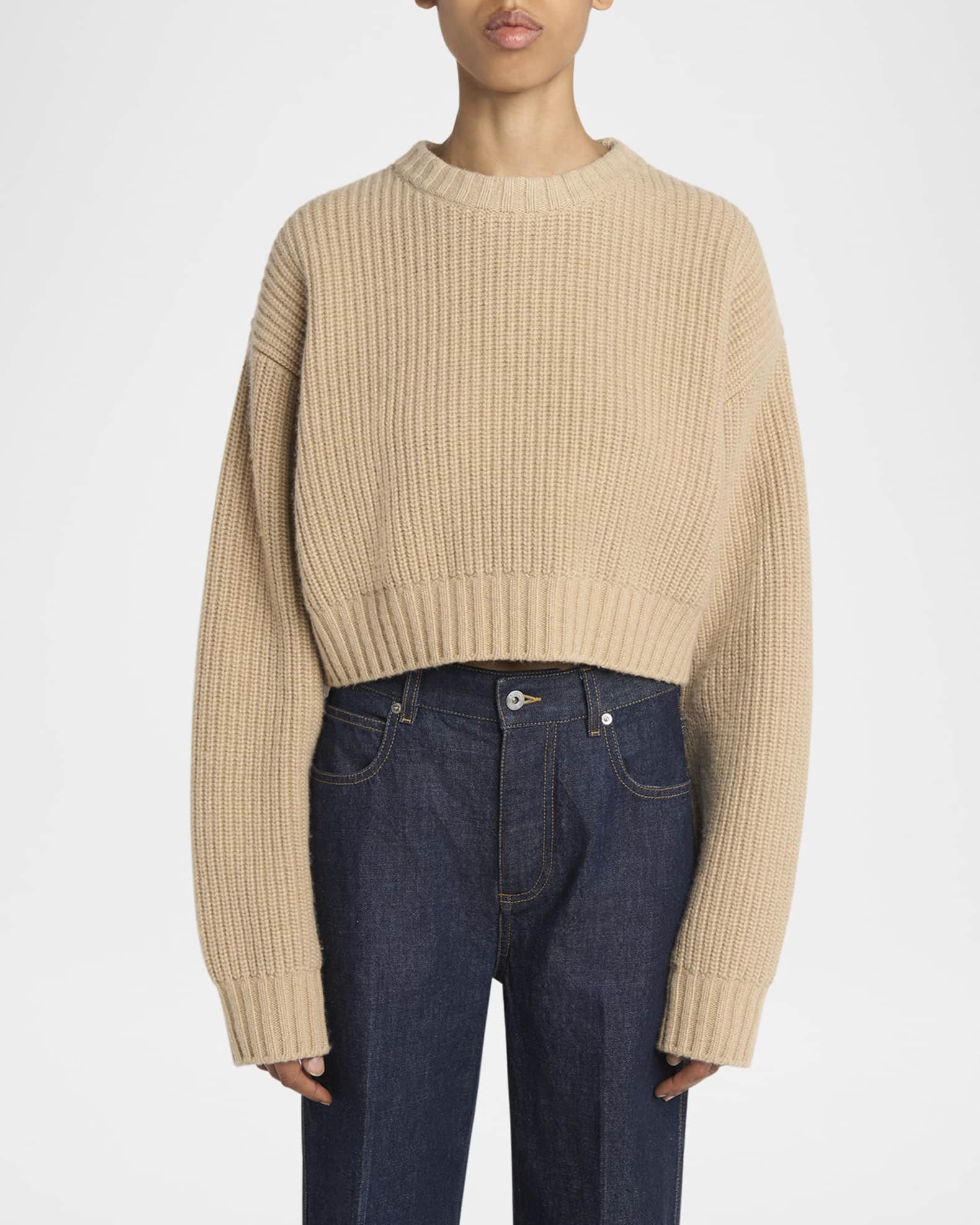Bottega Veneta Ribbed Wool Cashmere Cropped Sweater | Neiman Marcus