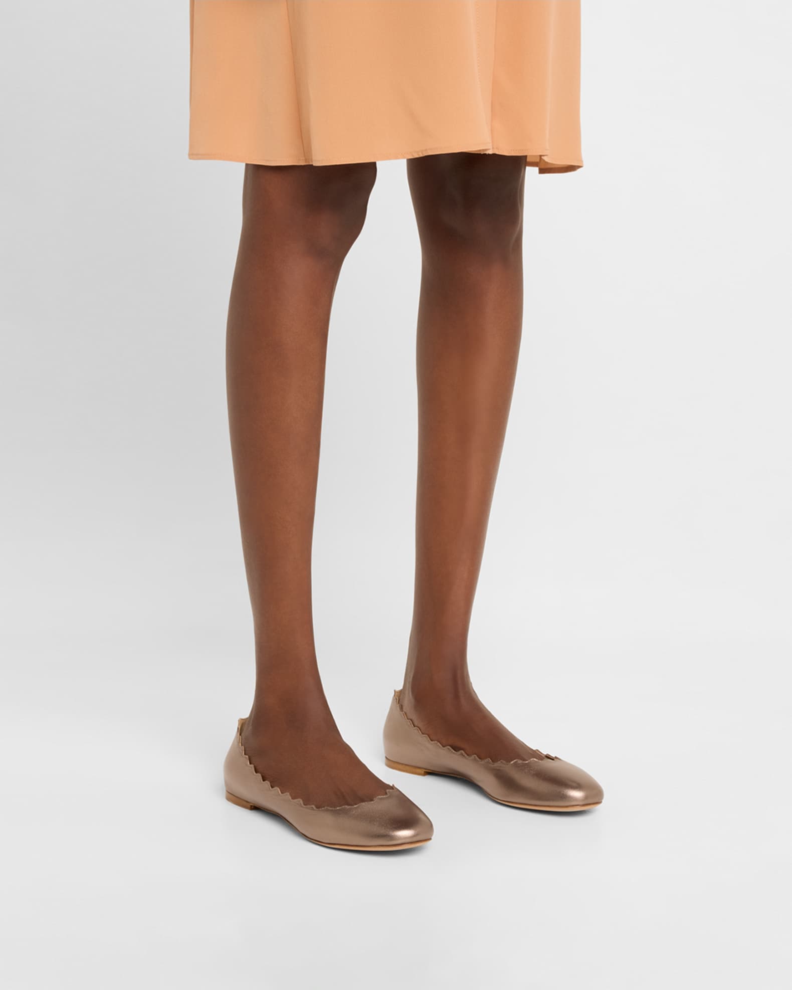 Chloe Lauren Scalloped Metallic Leather Ballerina Flats | Neiman Marcus