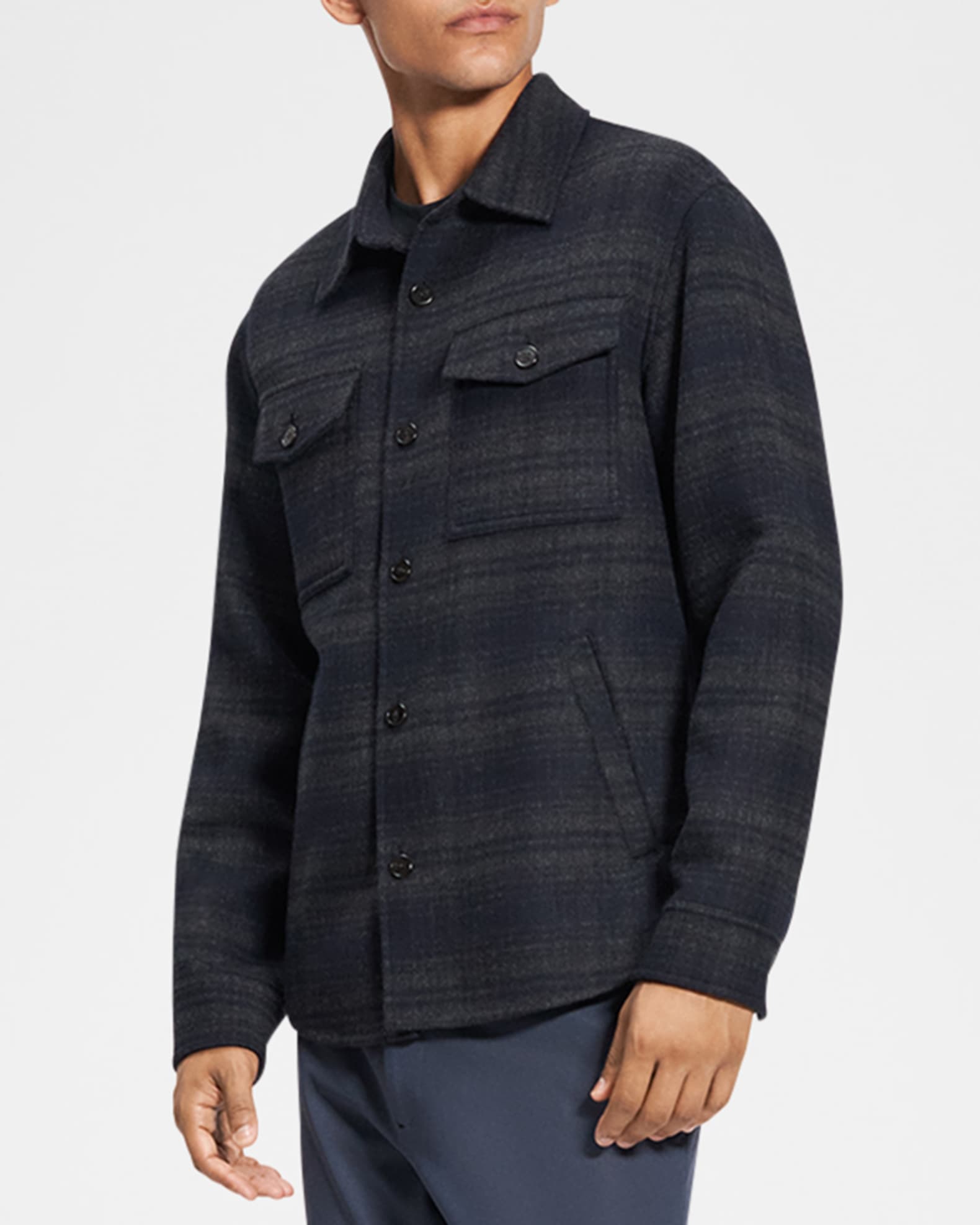 Theory Men's Wool-Cashmere Plaid Overshirt | Neiman Marcus