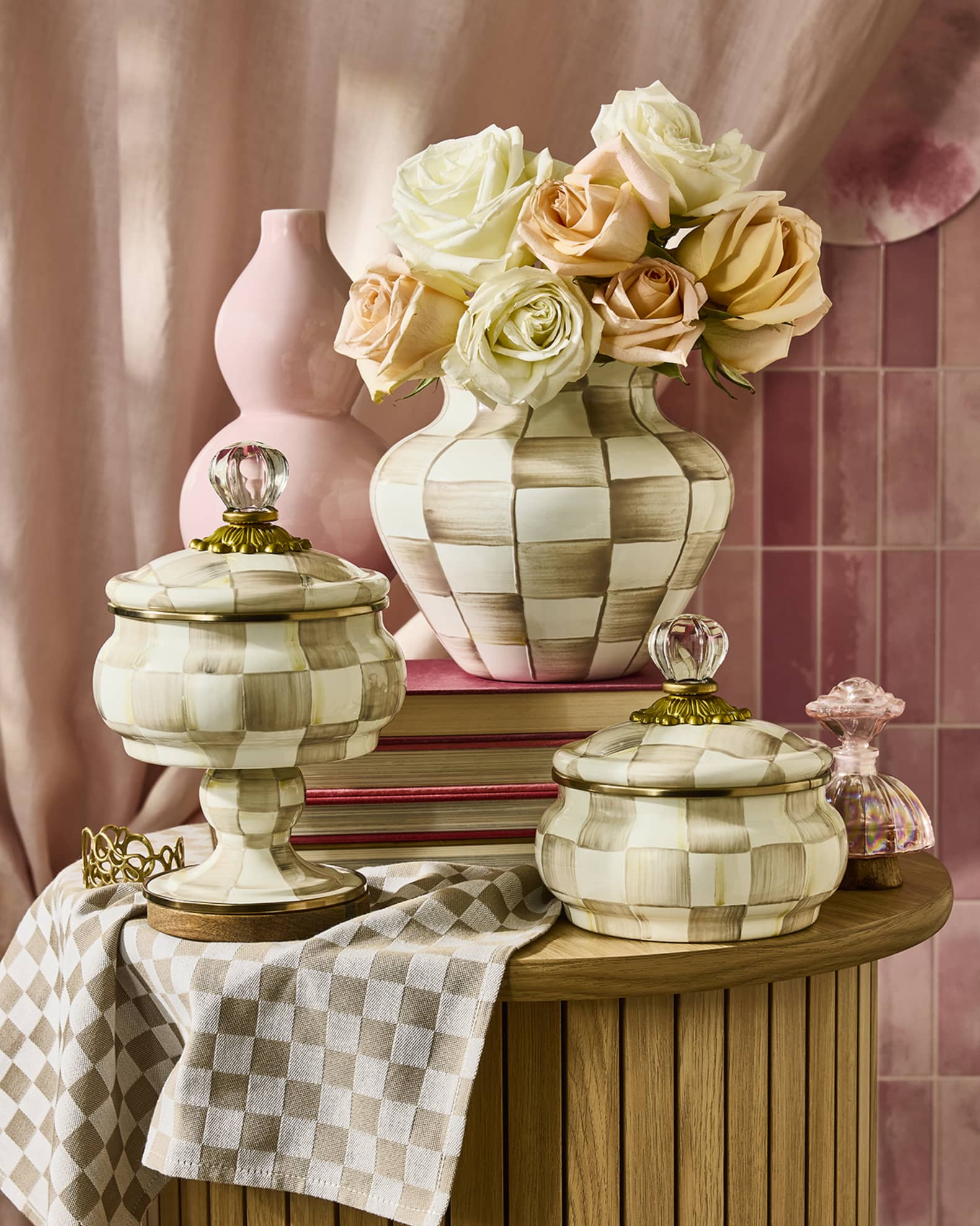 MacKenzie-Childs Mocha Check Squashed Pot, 20 oz. | Neiman Marcus