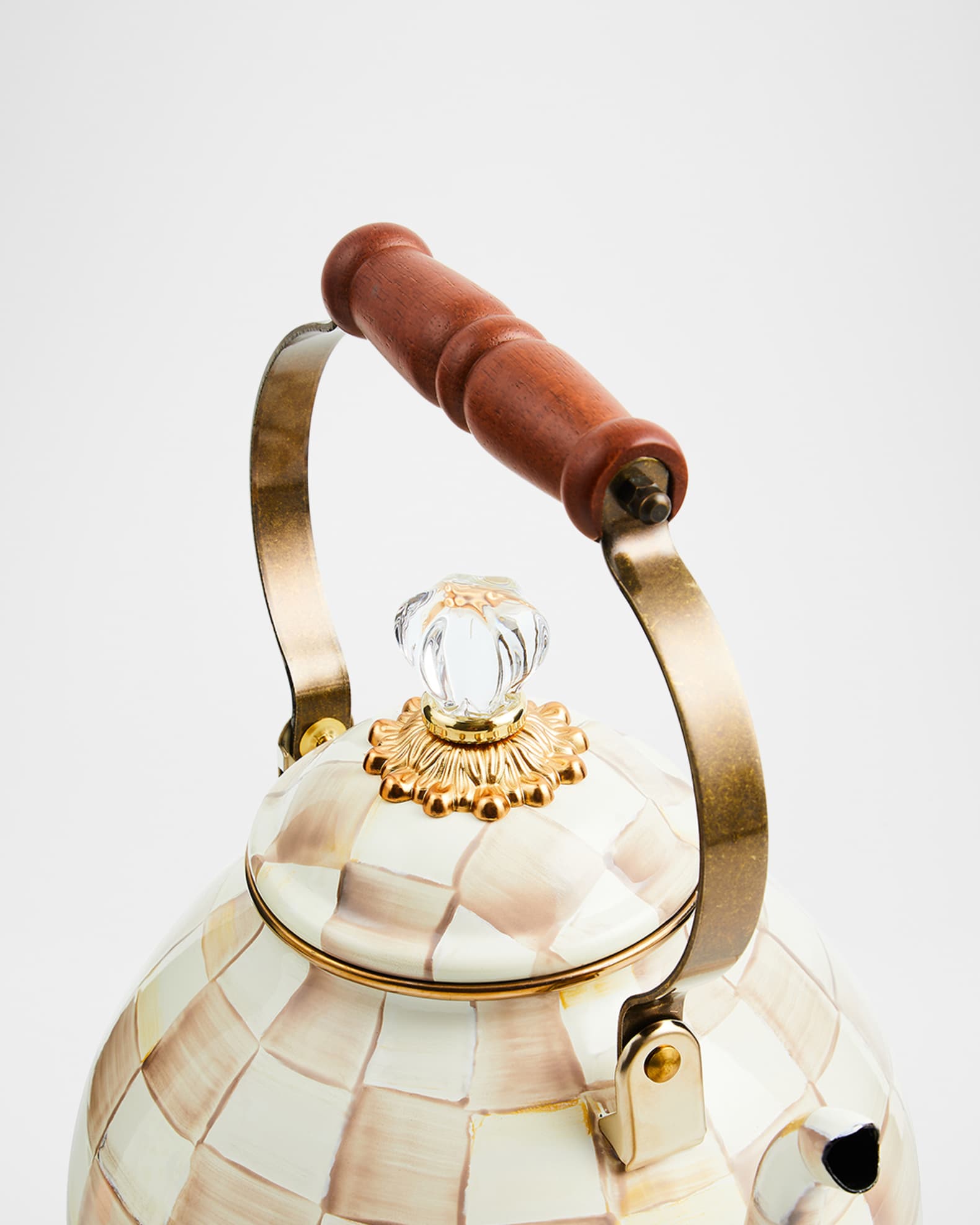 MacKenzie-Childs Mocha Check Tea Kettle, 3 Quarts | Neiman Marcus