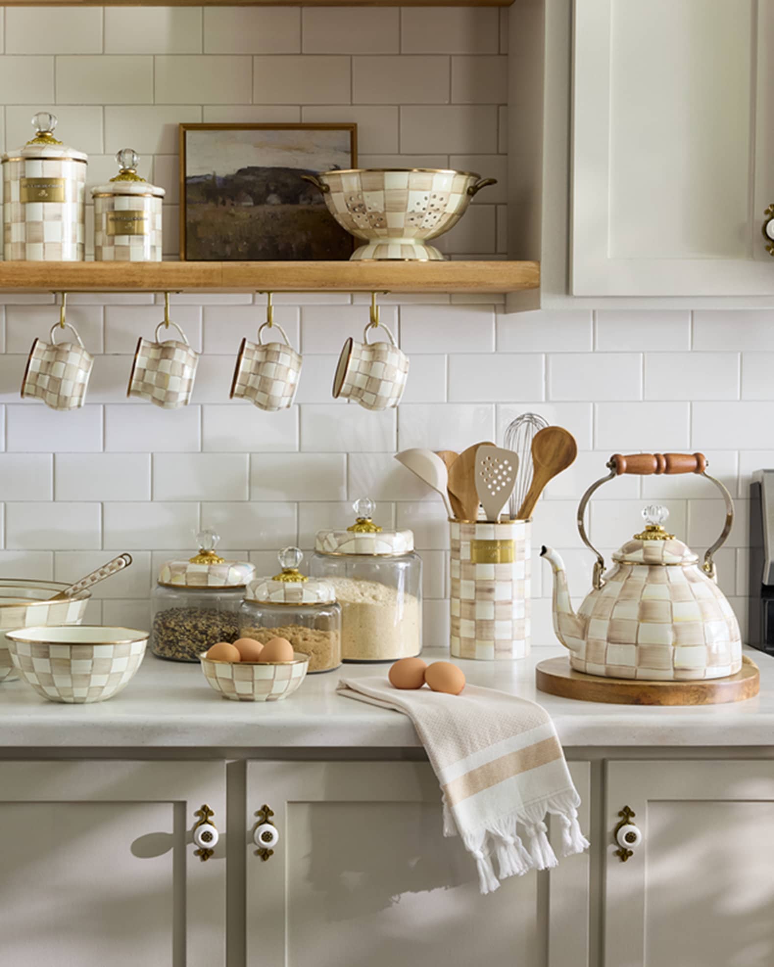 Mocha Check Tea Kettle Collection | Neiman Marcus