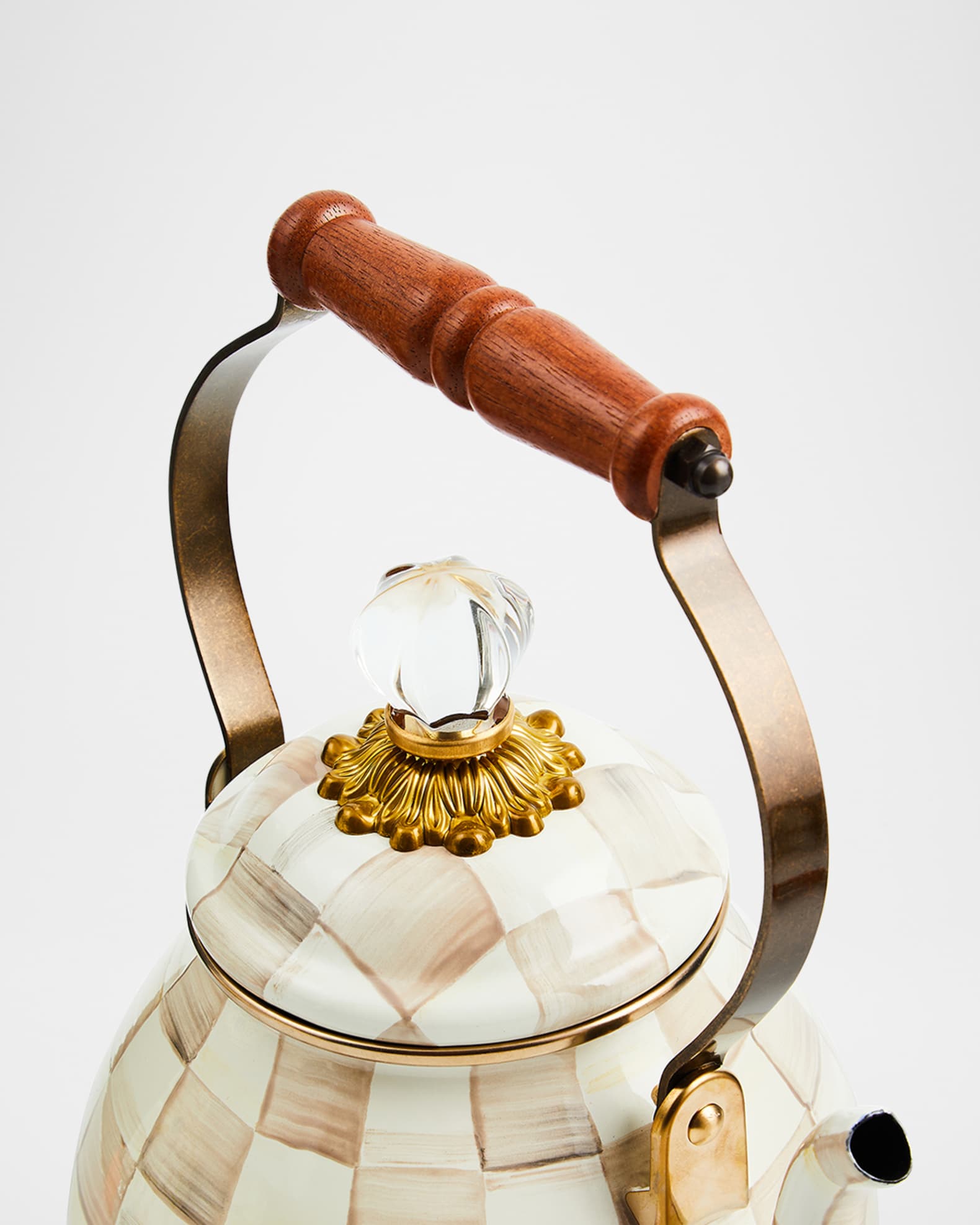 MacKenzie-Childs Mocha Check Tea Kettle, 2 Quarts | Neiman Marcus