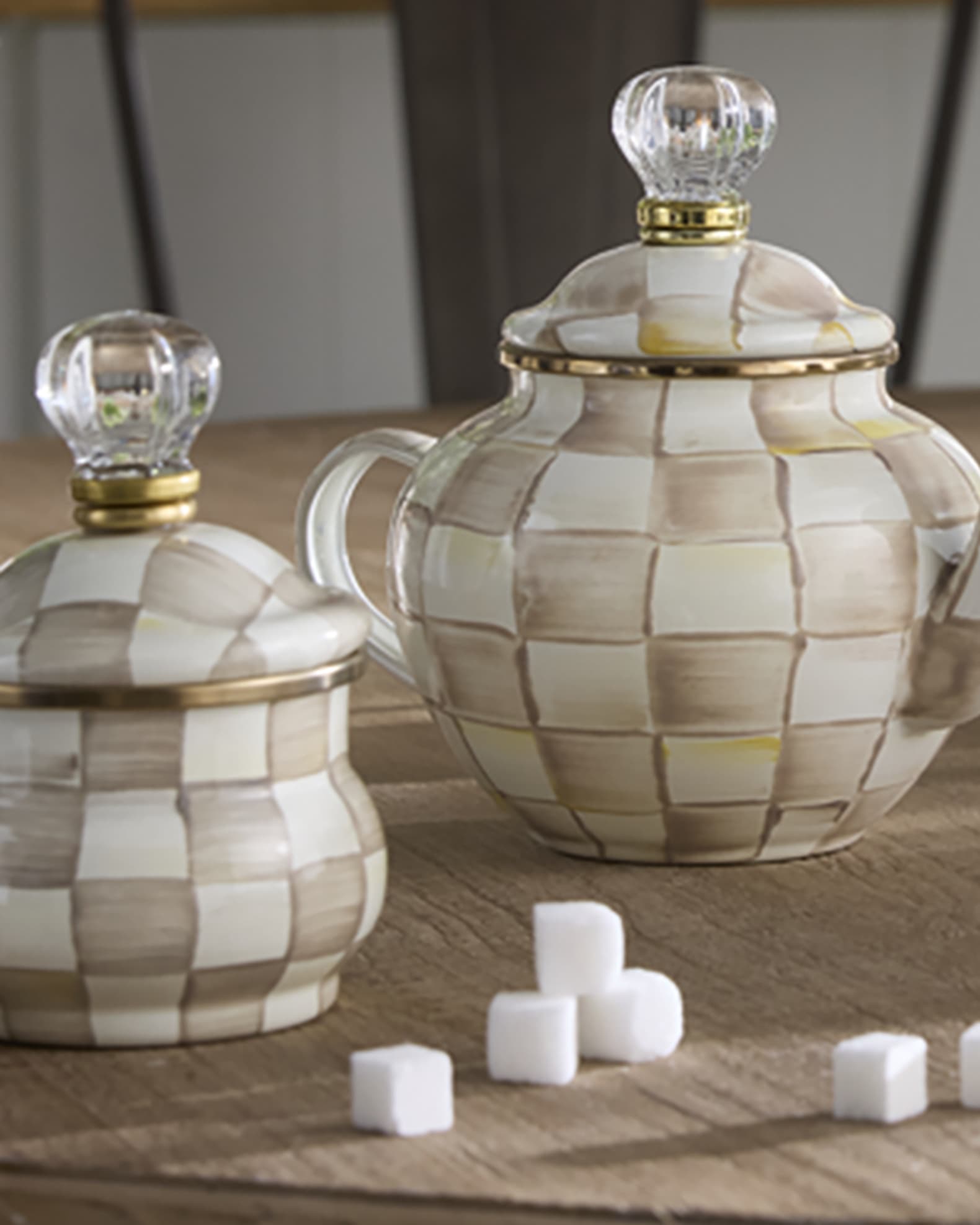 MacKenzie-Childs Mocha Check Lidded Sugar Bowl | Neiman Marcus