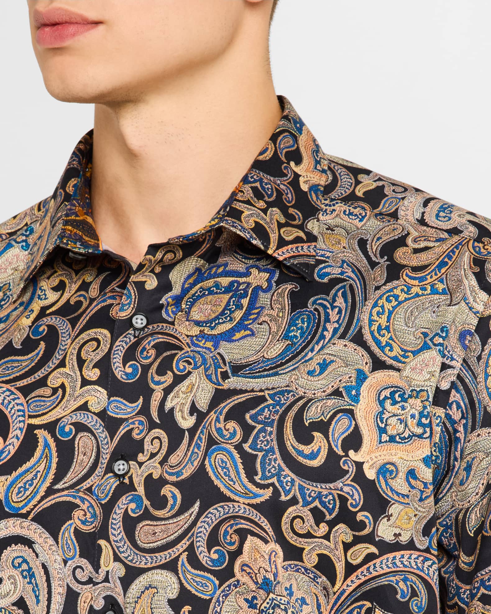 Robert Graham Men's Fitzgerald Satin Stretch Sport Shirt | Neiman Marcus