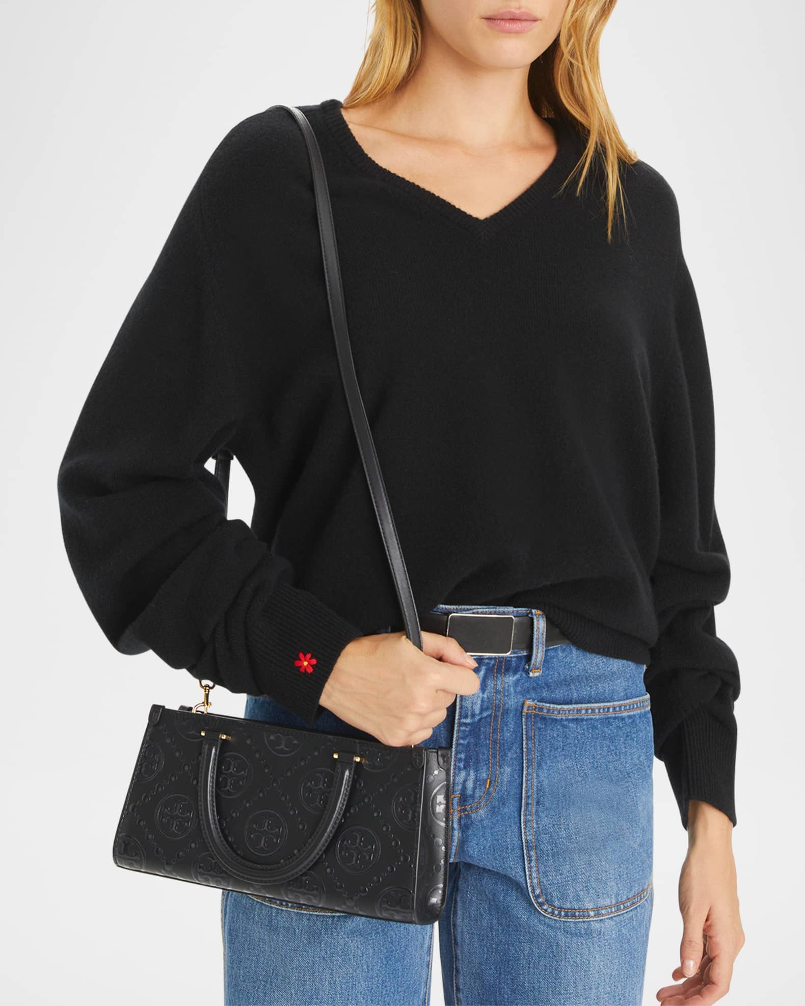 Tory Burch Small T Monogram Embossed East-West Top Handle Bag | Neiman ...