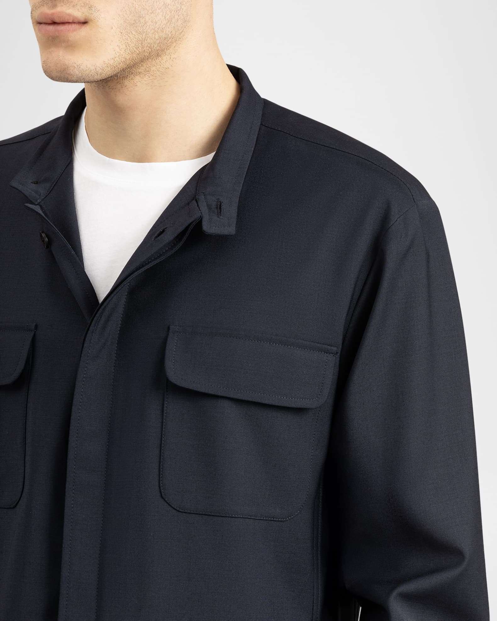 Boglioli Men's Overshirt with Band Collar | Neiman Marcus