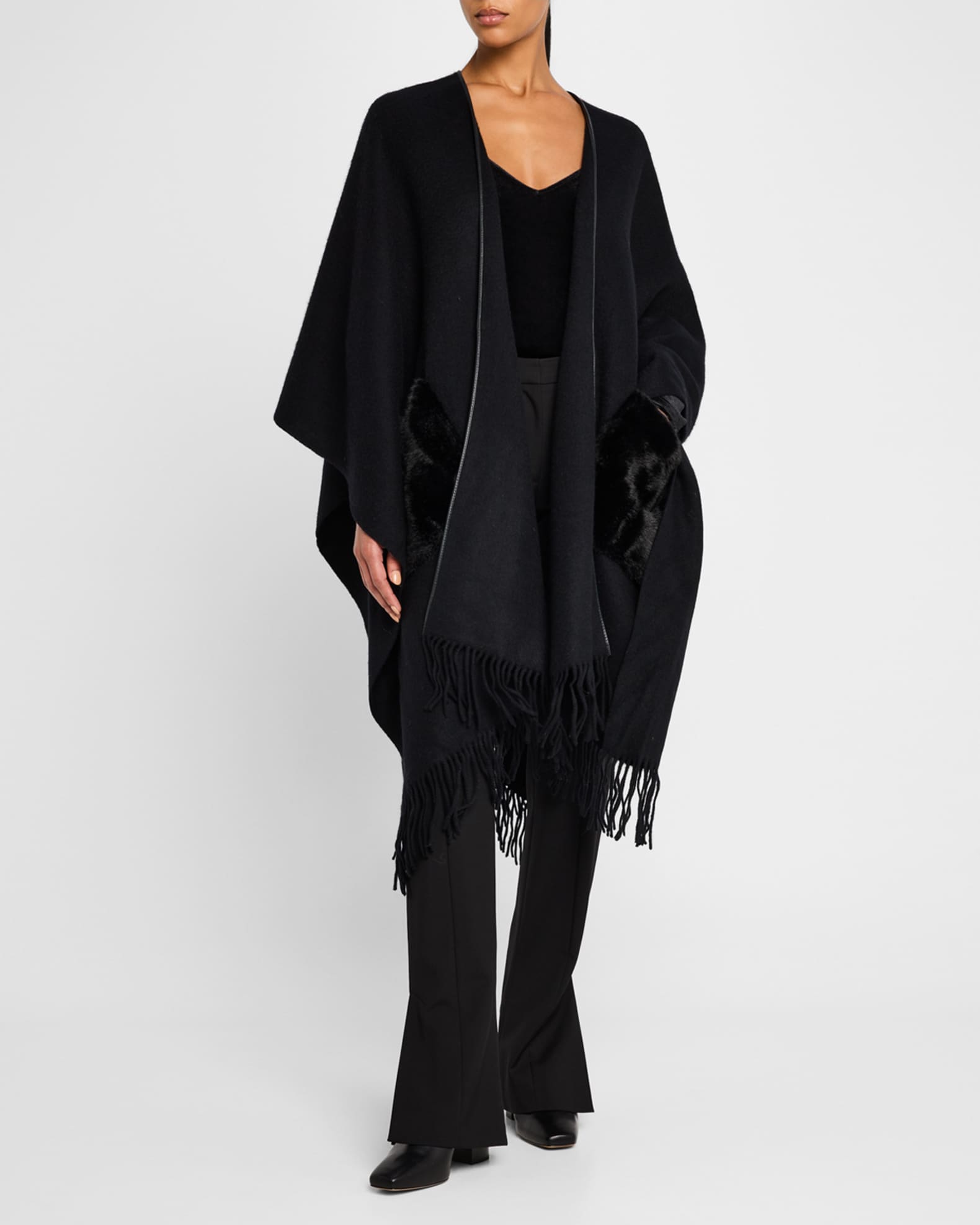 La Fiorentina Ruana Shawl W/ Faux Fur Trim | Neiman Marcus