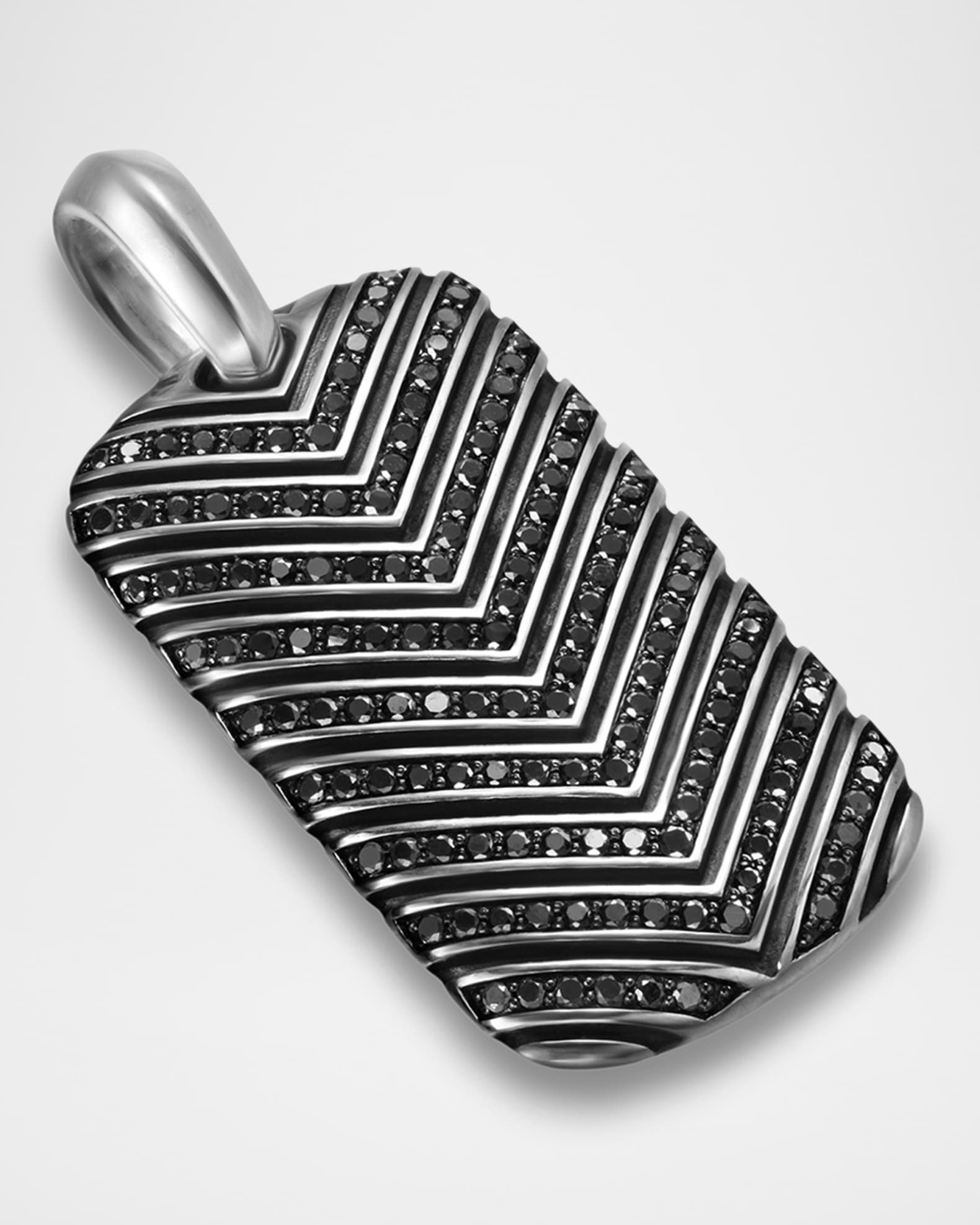 David Yurman Men's Chevron Tag Enhancer in Silver with Diamonds, 34mm ...