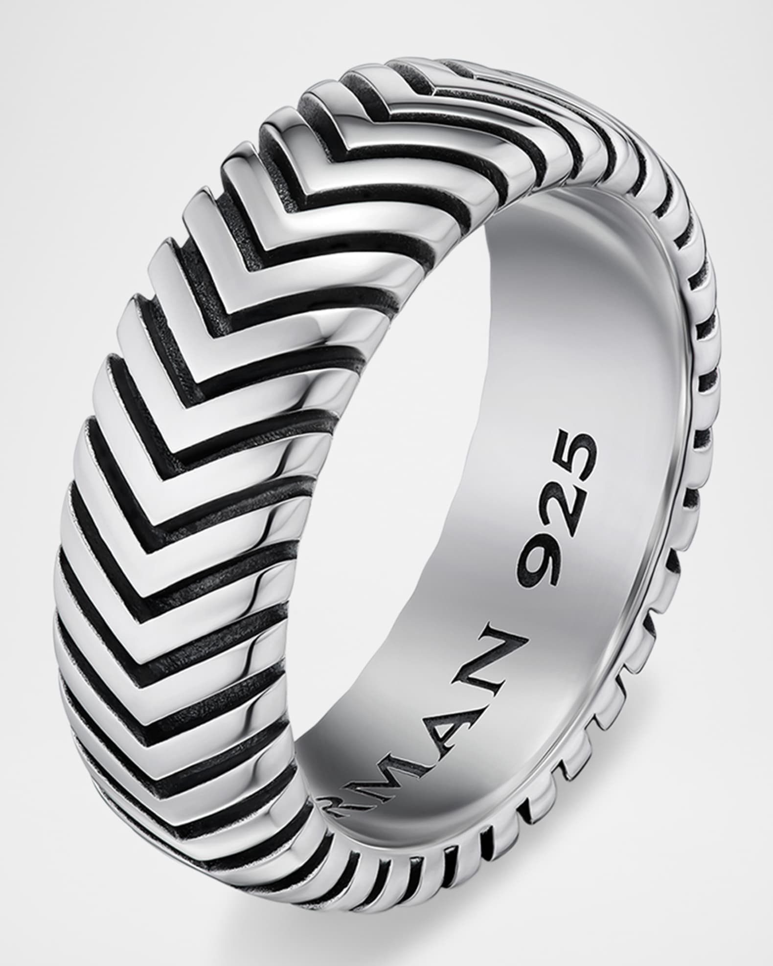 David Yurman Men's Chevron Band Ring in Silver, 8mm | Neiman Marcus