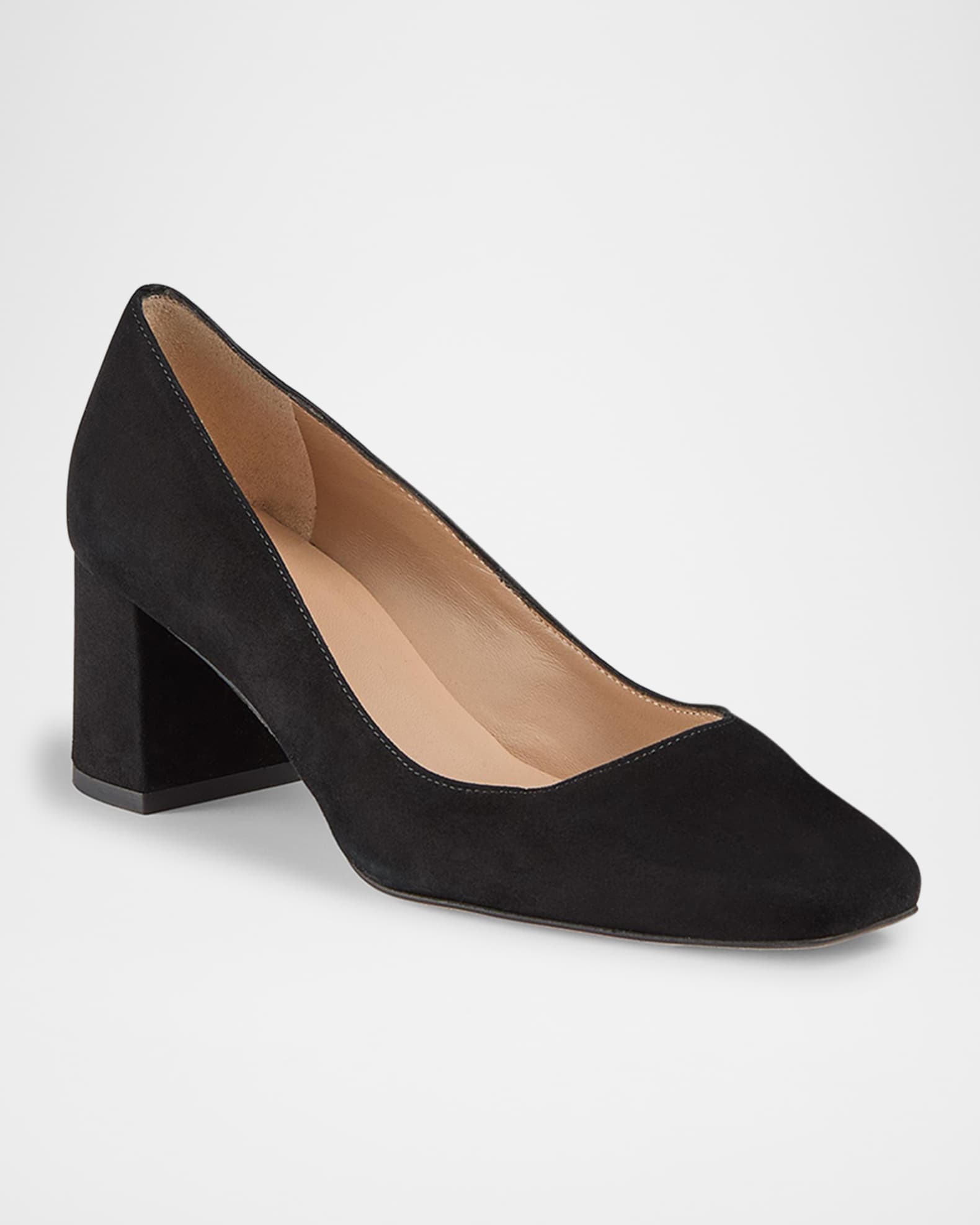 LK Bennett Sally Suede Square-Toe Block-Heel Pumps | Neiman Marcus
