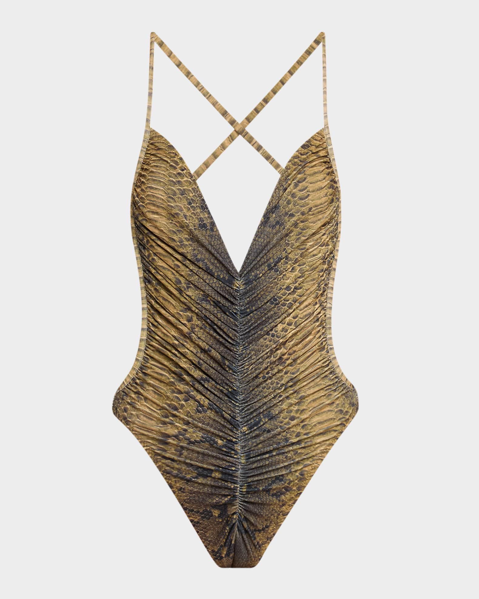 Norma Kamali Python Butterfly One-Piece Swimsuit | Neiman Marcus