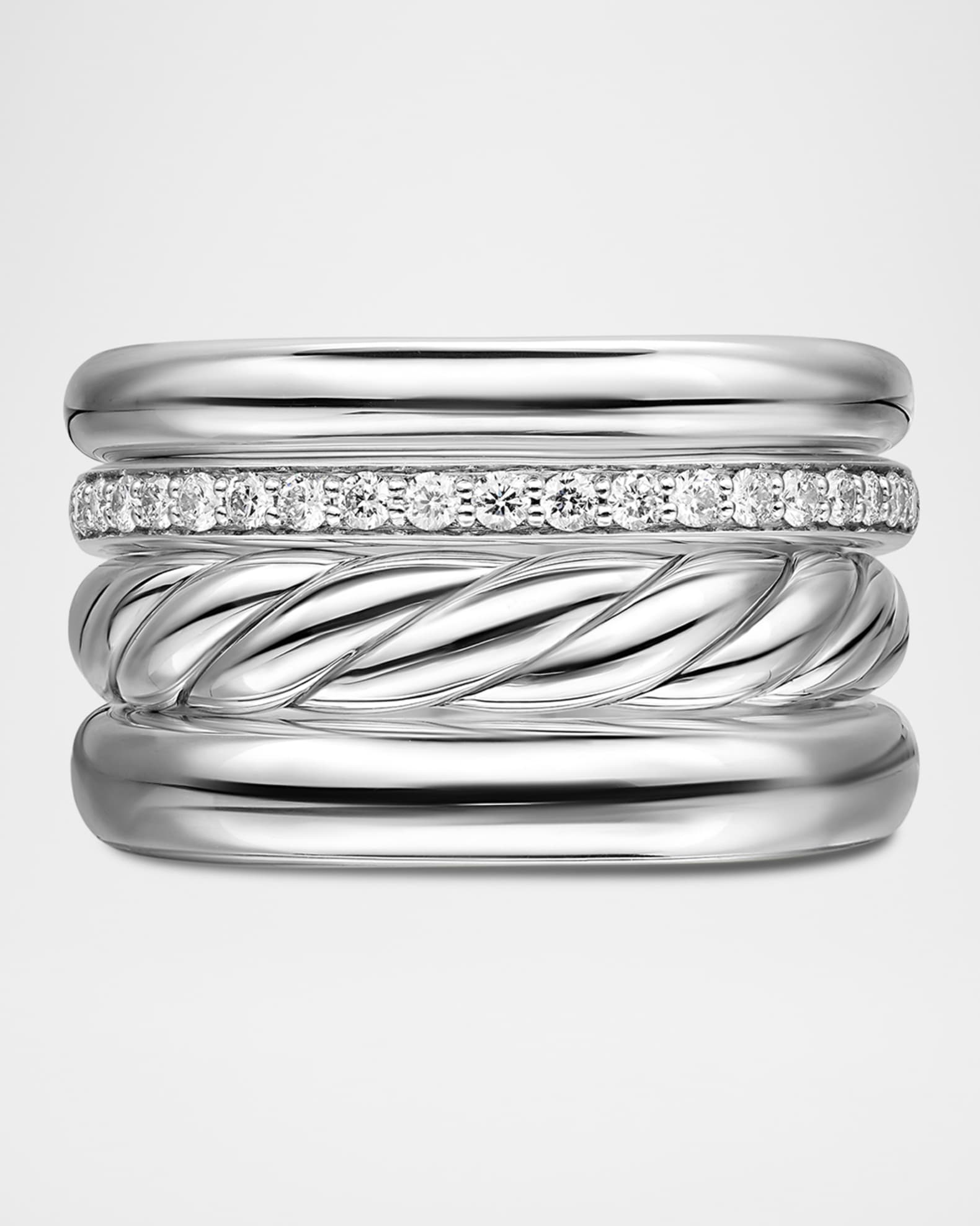David Yurman DY Mercer 4 Row Ring with Diamonds in Silver, 14mm ...