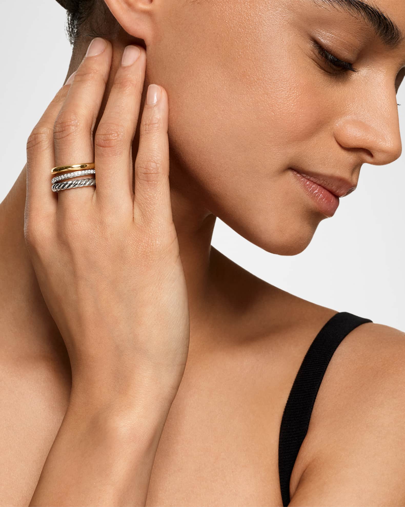 David Yurman Mercer 3-Row Ring with Diamonds in Silver and 18K Gold ...