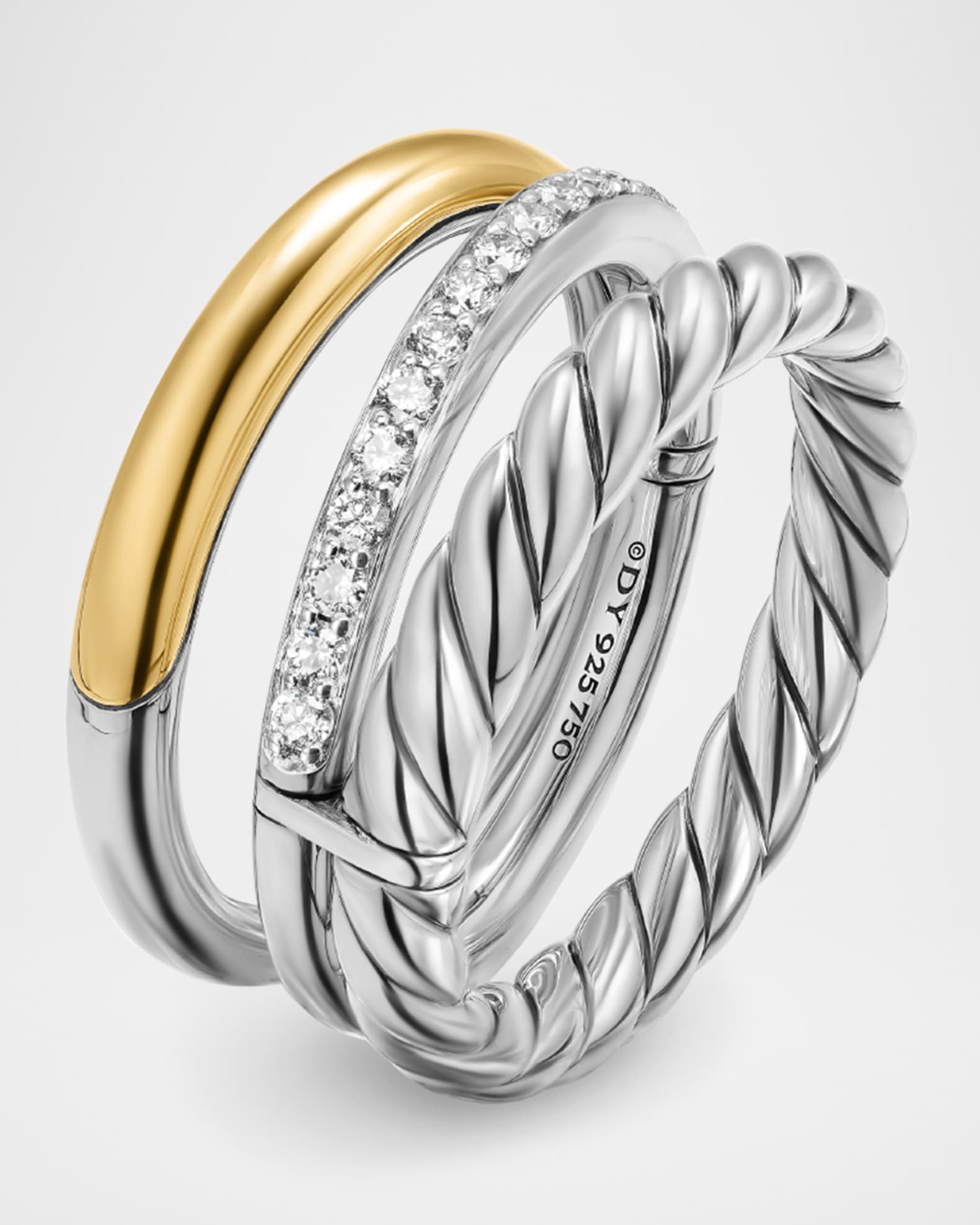 David Yurman Mercer 3-Row Ring with Diamonds in Silver and 18K Gold ...