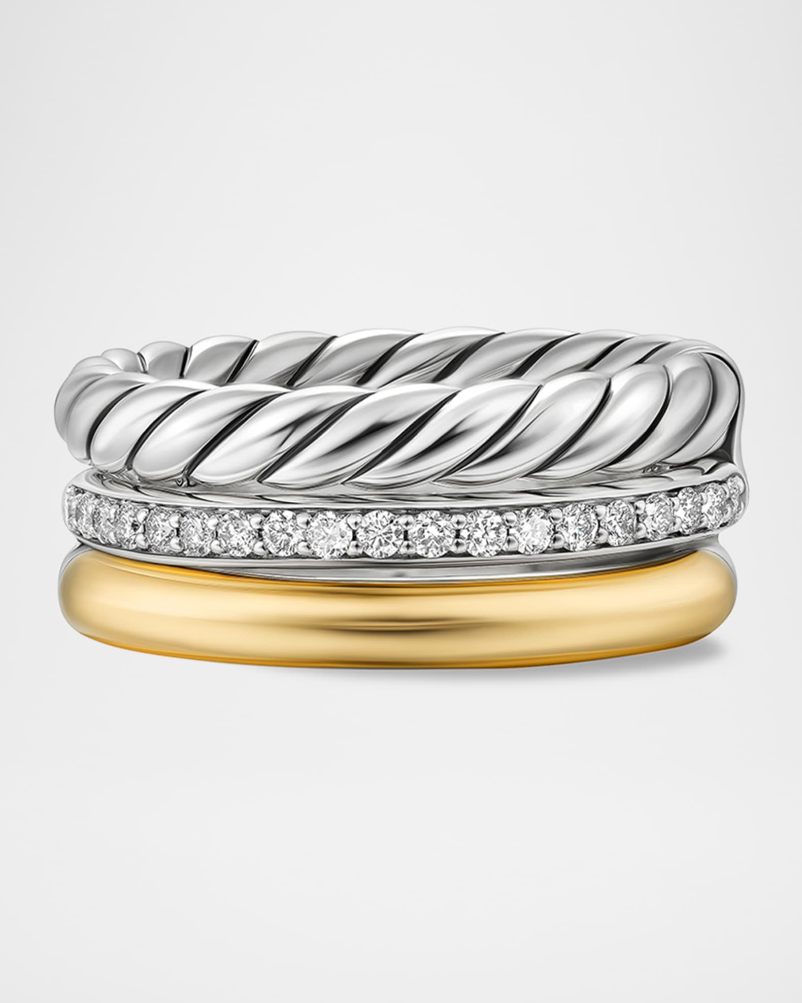 David Yurman Mercer 3-Row Ring with Diamonds in Silver and 18K Gold ...