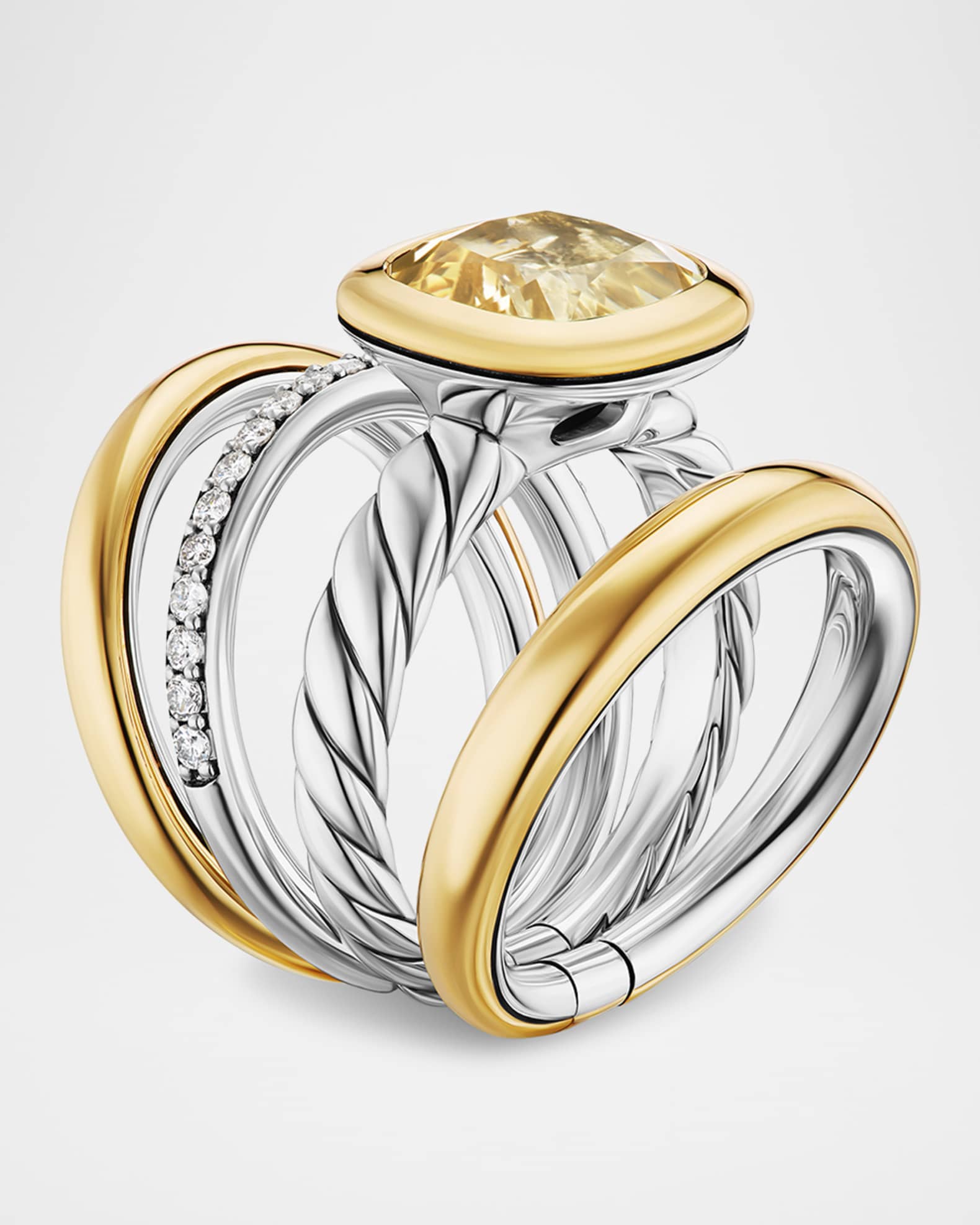 DY Mercer 4 Row Stone Ring with Diamonds in Silver and 18K Gold | Neiman Marcus